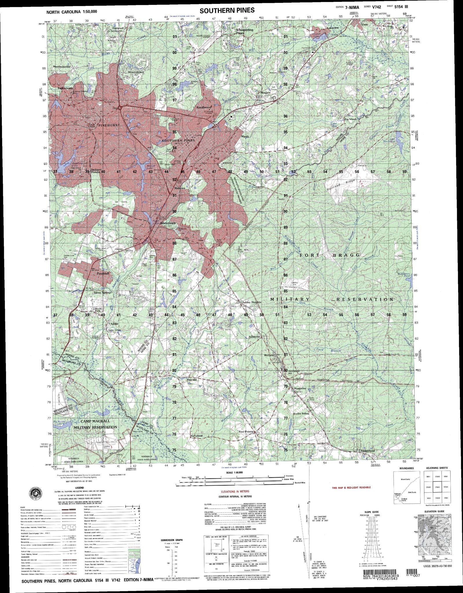 Southern Pines North Carolina Military 1:50,000 Map – MyTopo Map Store