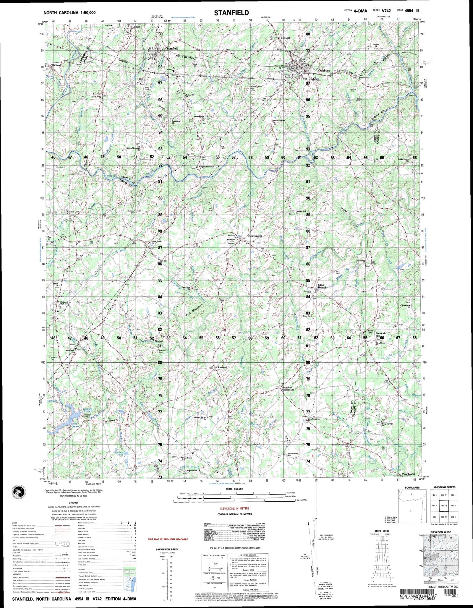 Stanfield North Carolina Military 1:50,000 Map – MyTopo Map Store