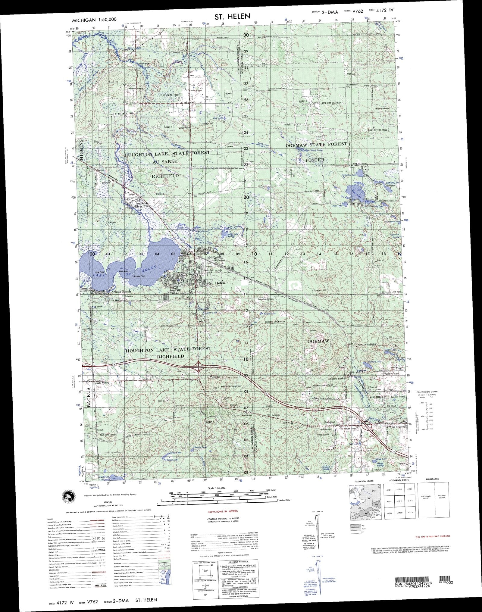 St Helen Michigan Military 1:50,000 Map – MyTopo Map Store