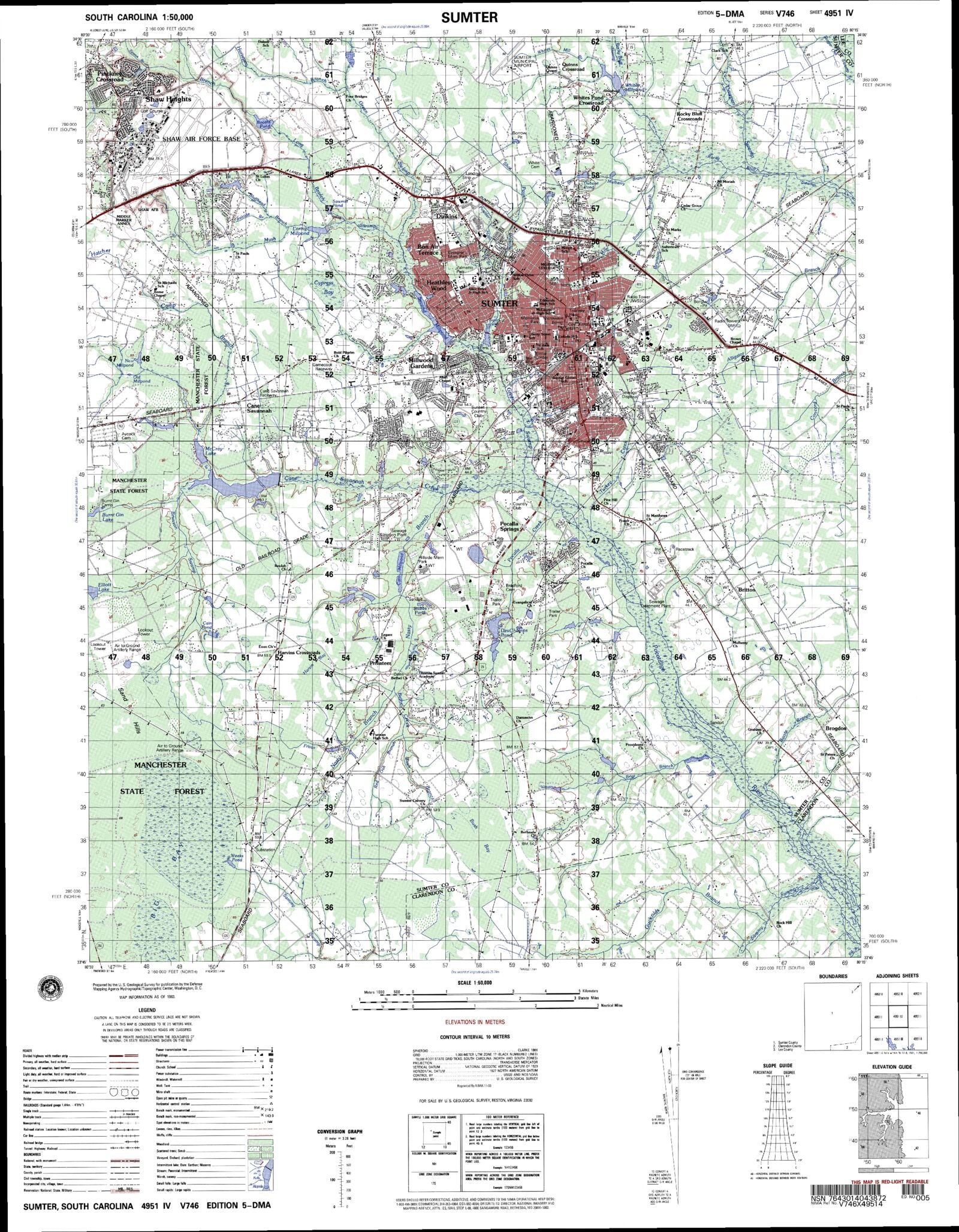 Sumter South Carolina Military 1:50,000 Map – MyTopo Map Store