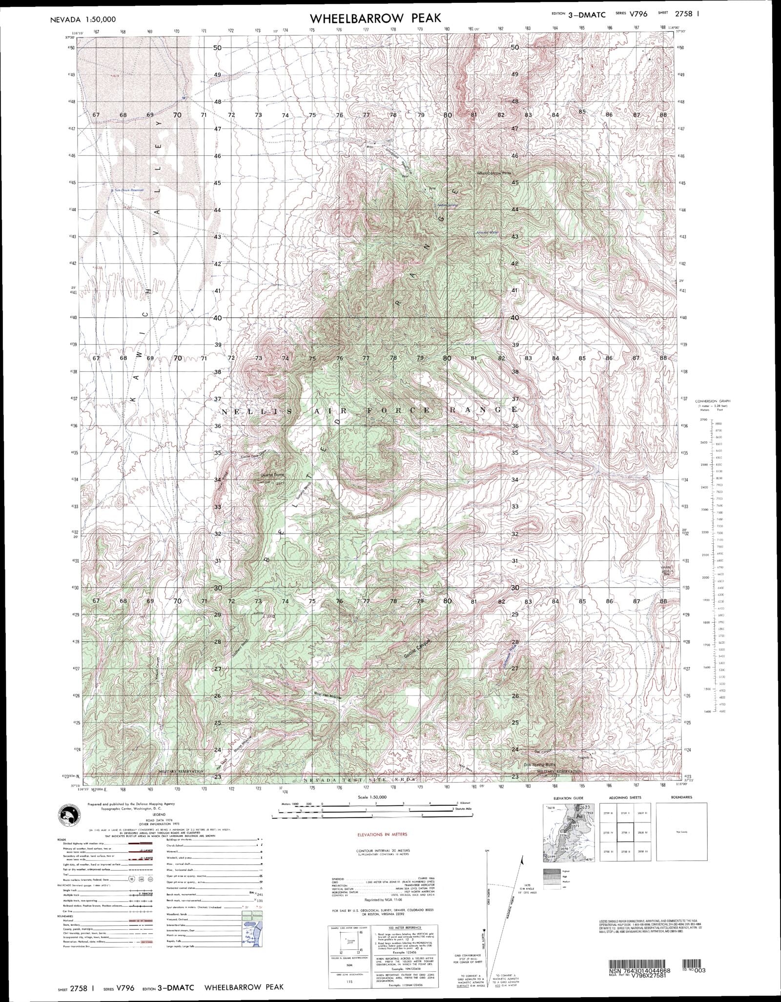 Wheelbarrow Peak Nevada Military 1:50,000 Map – MyTopo Map Store