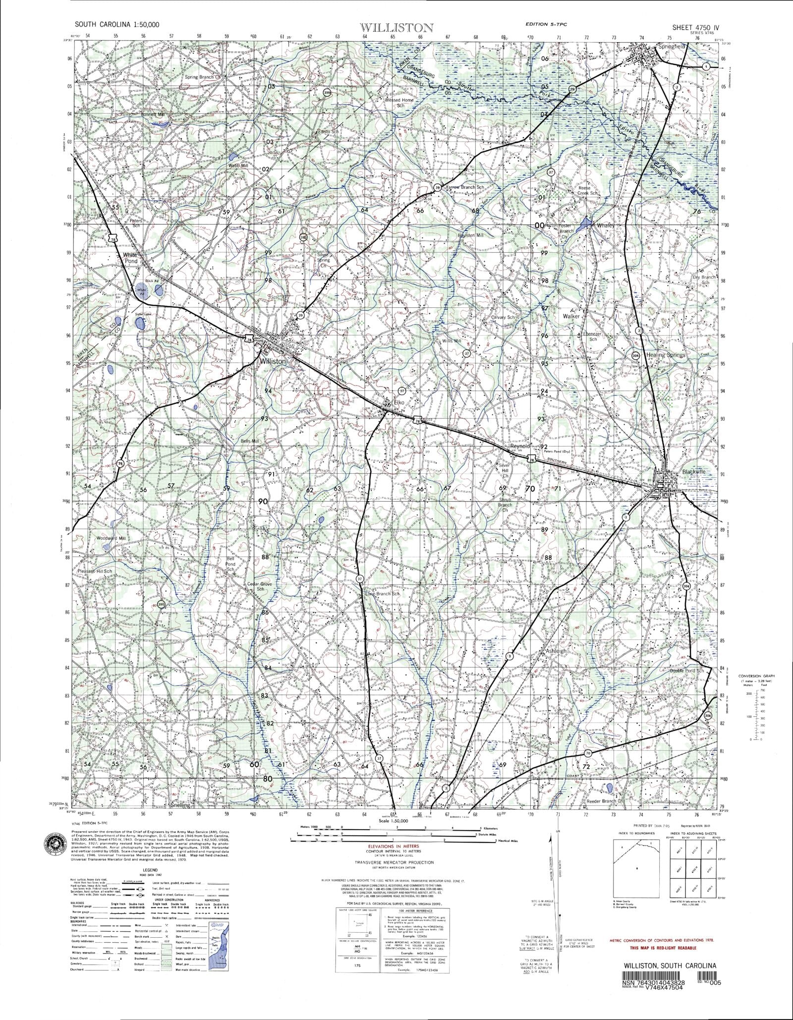 Williston South Carolina Military 1:50,000 Map – MyTopo Map Store
