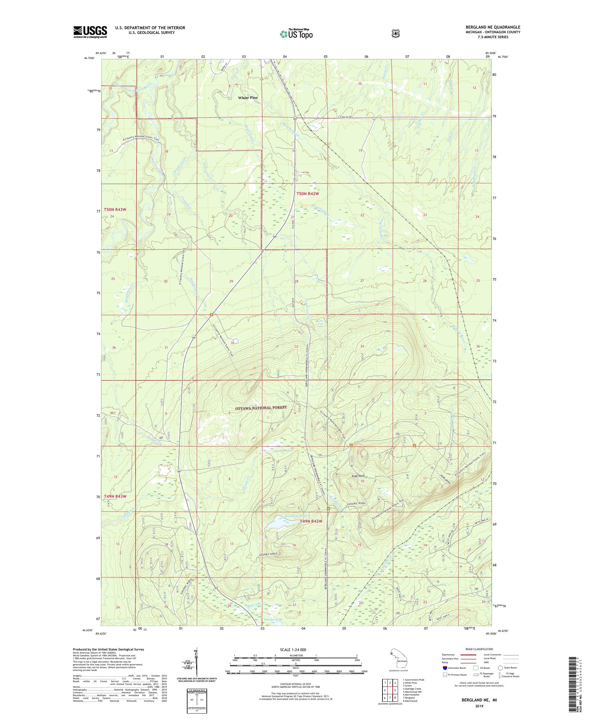 Bergland NE Michigan US Topo Map – MyTopo Map Store