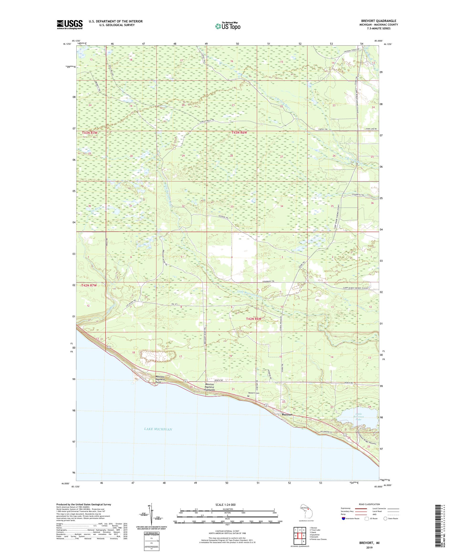 Brevort Michigan US Topo Map – MyTopo Map Store