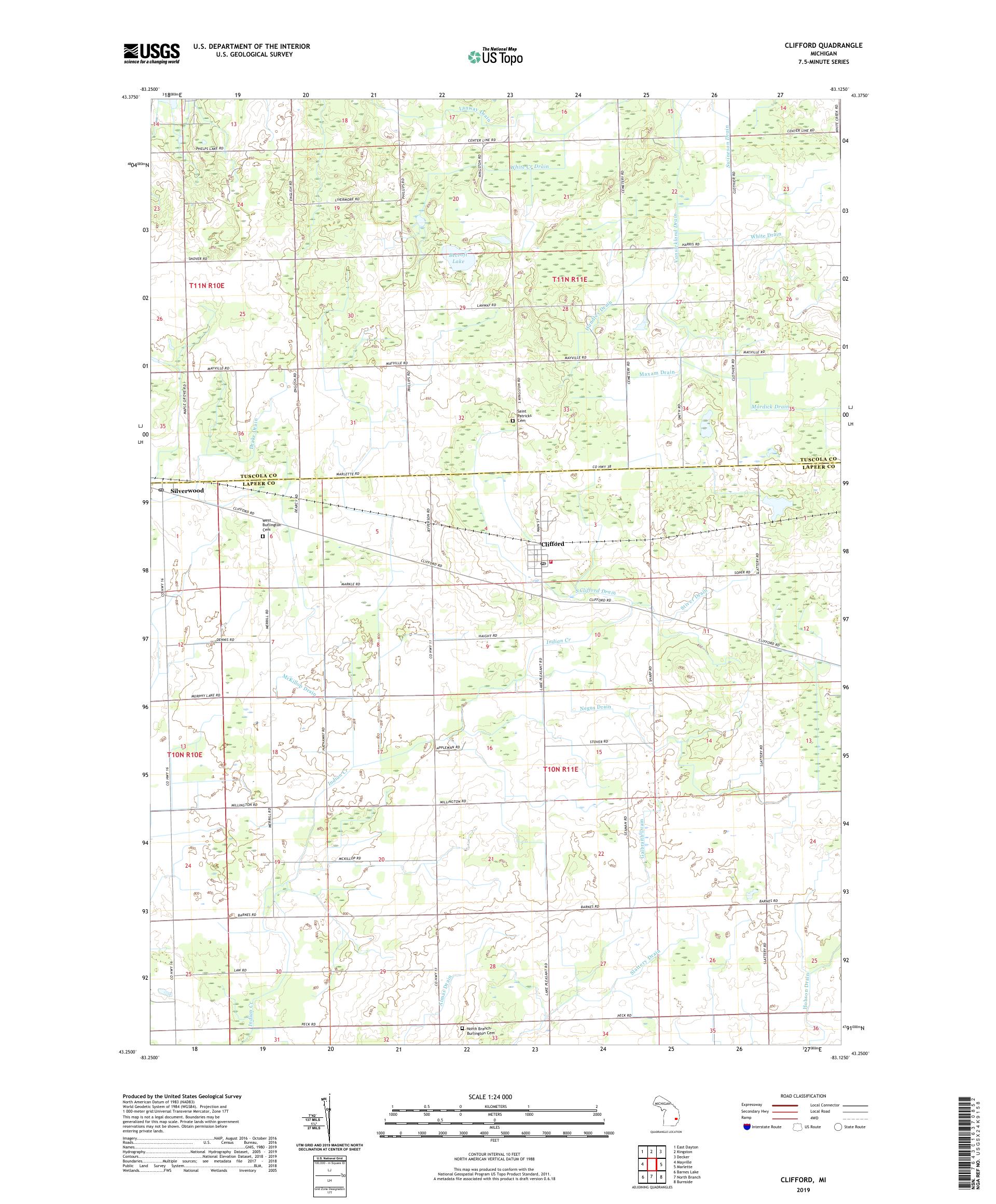Clifford Michigan US Topo Map – MyTopo Map Store