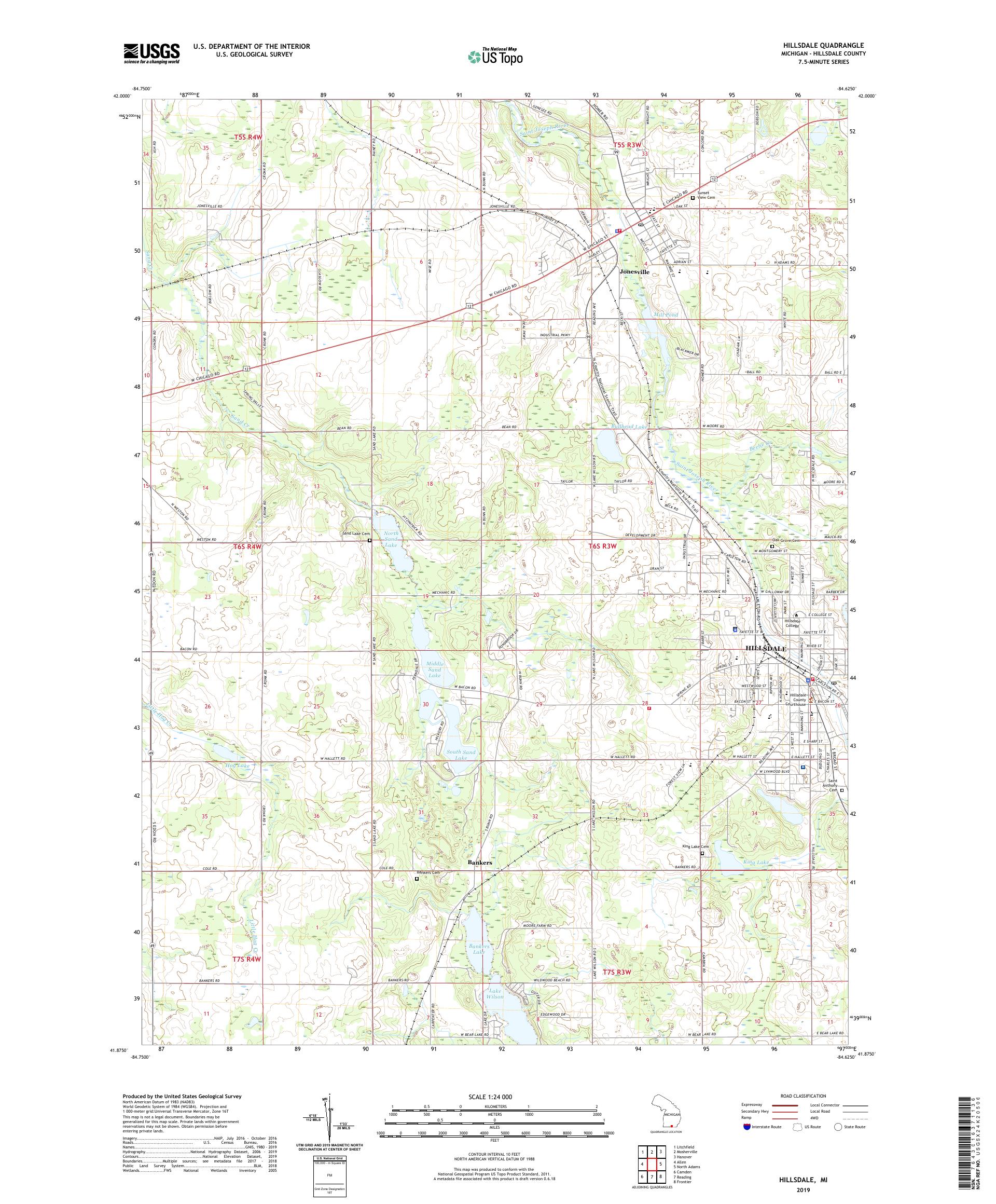 Hillsdale Michigan US Topo Map – MyTopo Map Store