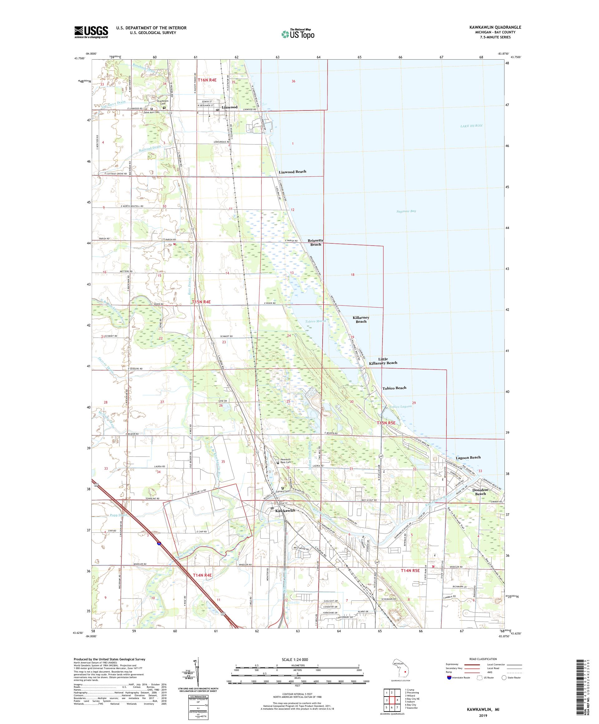 Kawkawlin Michigan US Topo Map – MyTopo Map Store