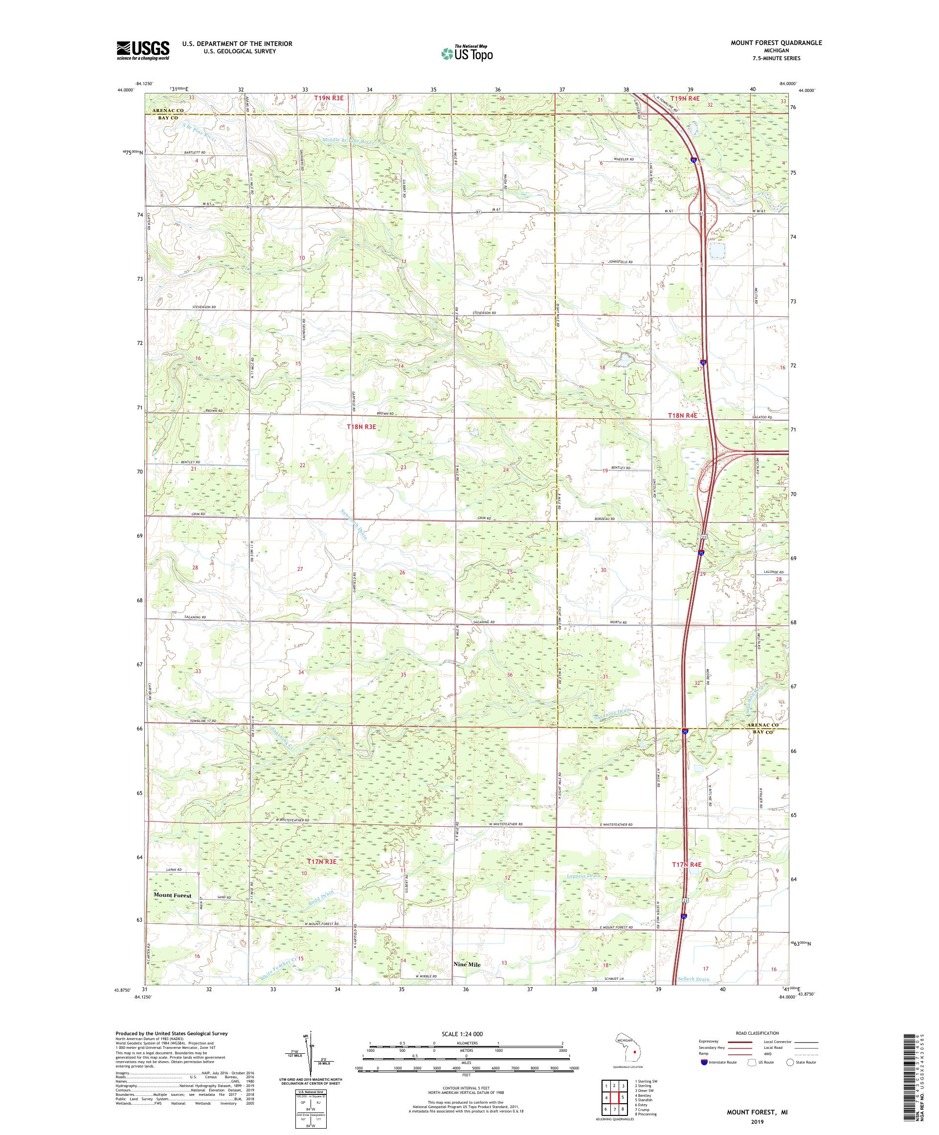 Mount Forest Michigan US Topo Map – MyTopo Map Store