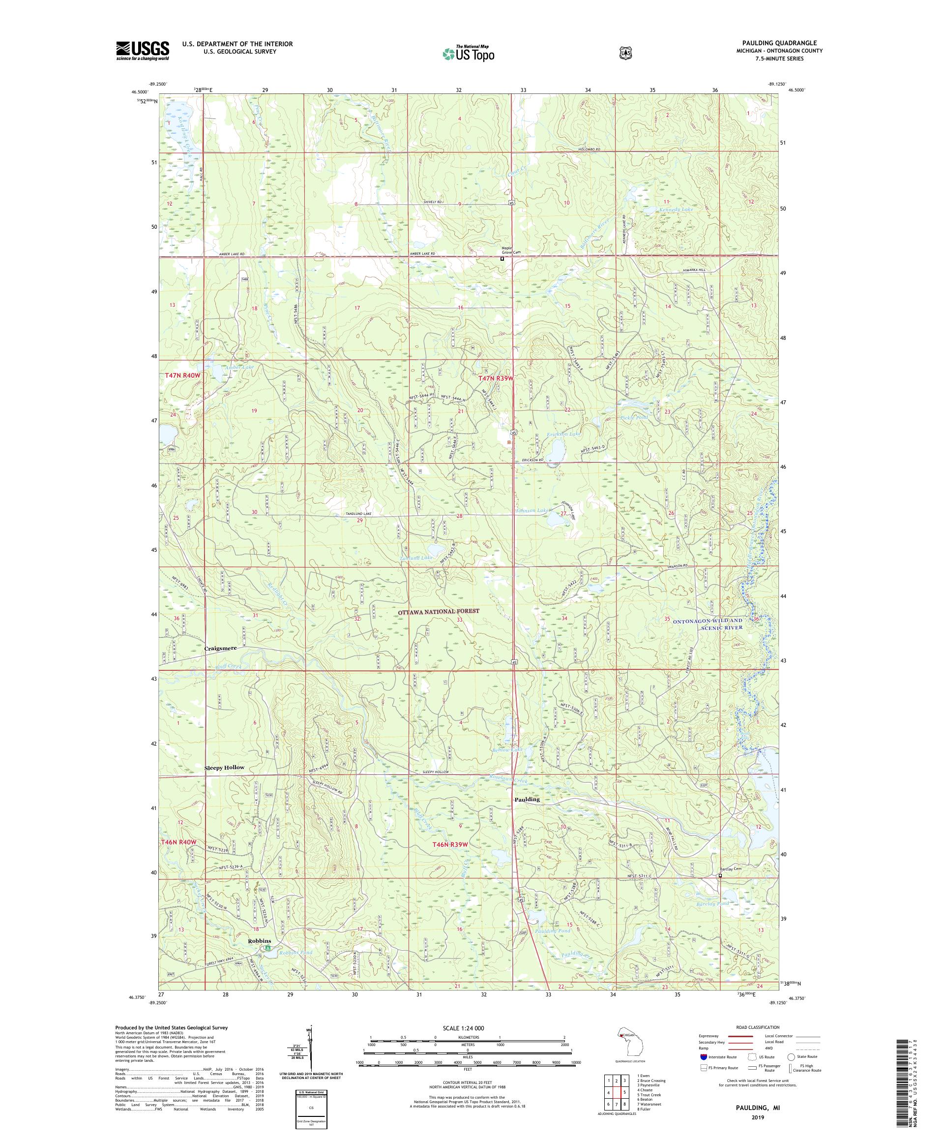 Paulding Michigan US Topo Map – MyTopo Map Store