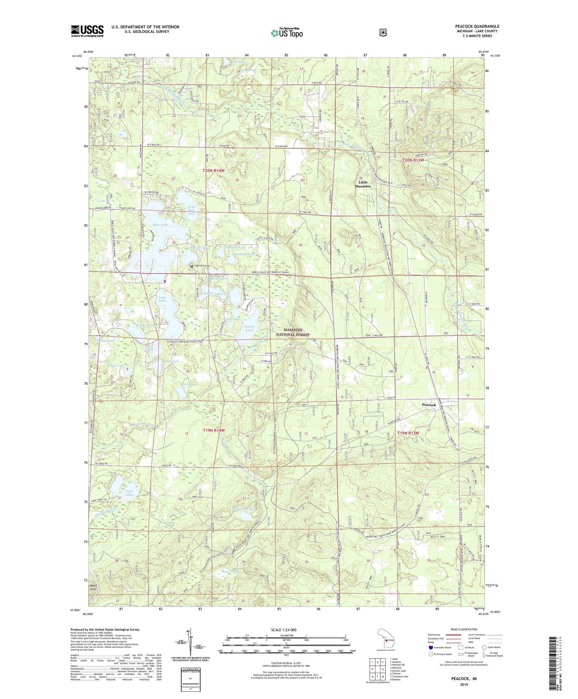 Peacock Michigan US Topo Map – MyTopo Map Store