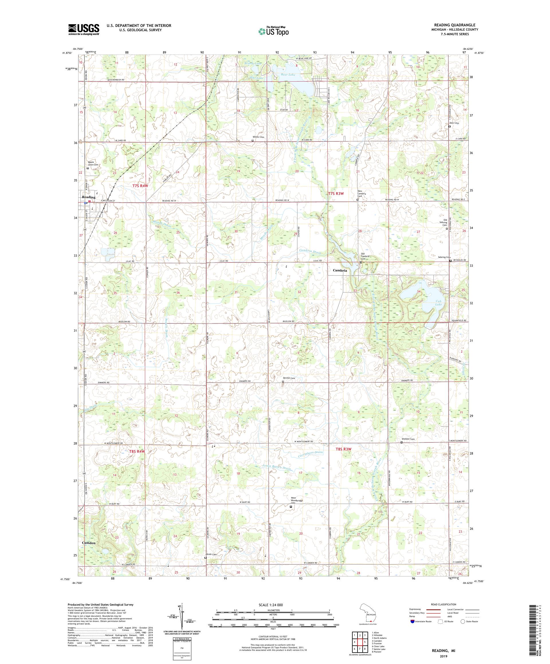 Reading Michigan US Topo Map – MyTopo Map Store