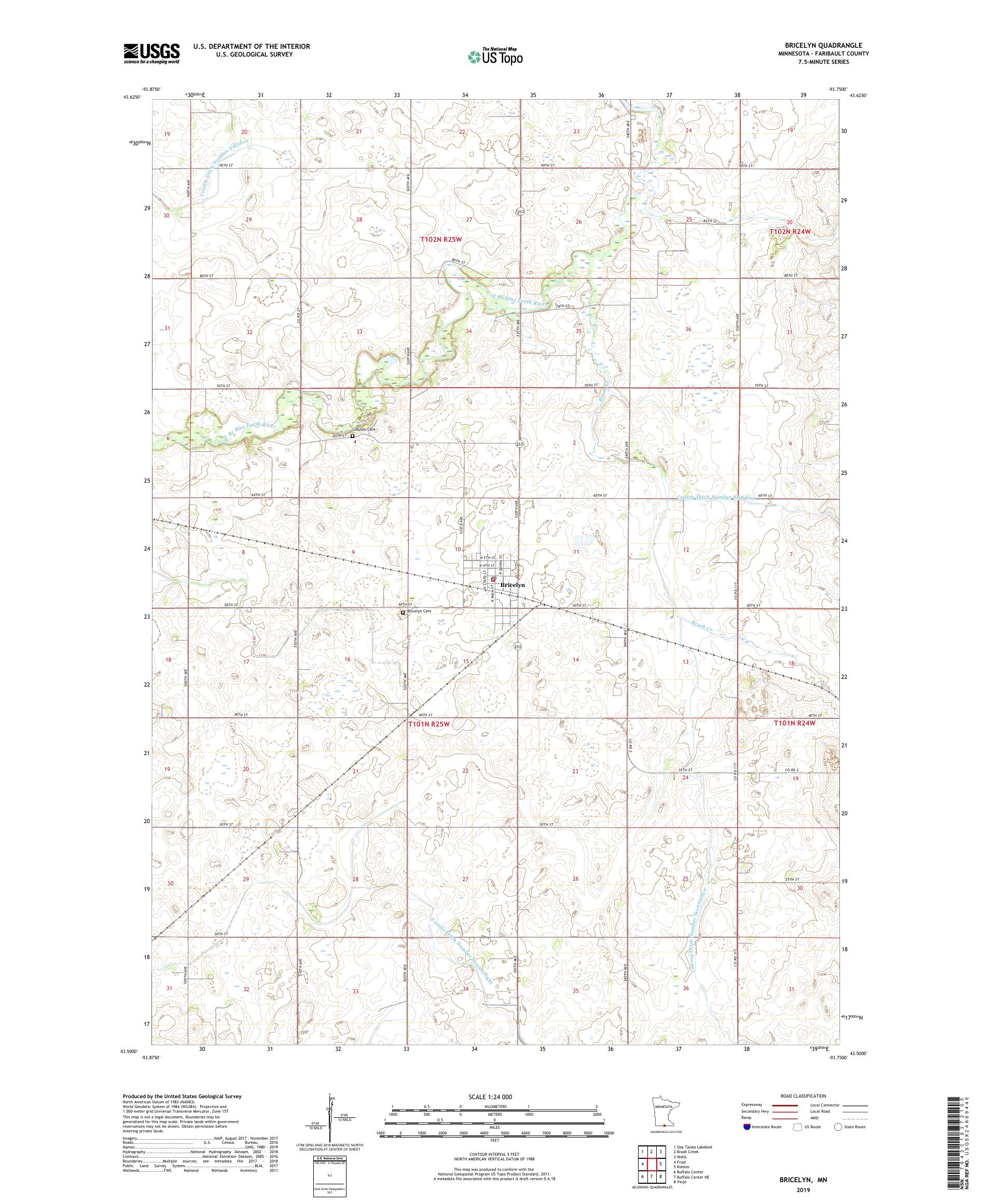 Bricelyn Minnesota US Topo Map – MyTopo Map Store