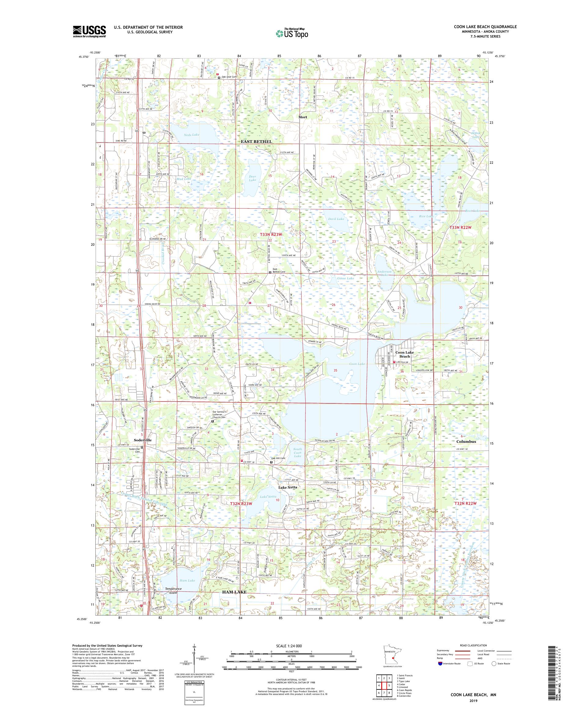 Coon Lake Beach Minnesota US Topo Map – MyTopo Map Store