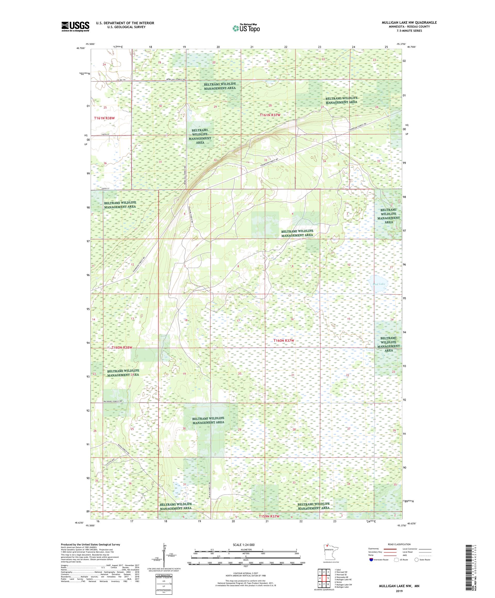 Mulligan Lake NW Minnesota US Topo Map – MyTopo Map Store
