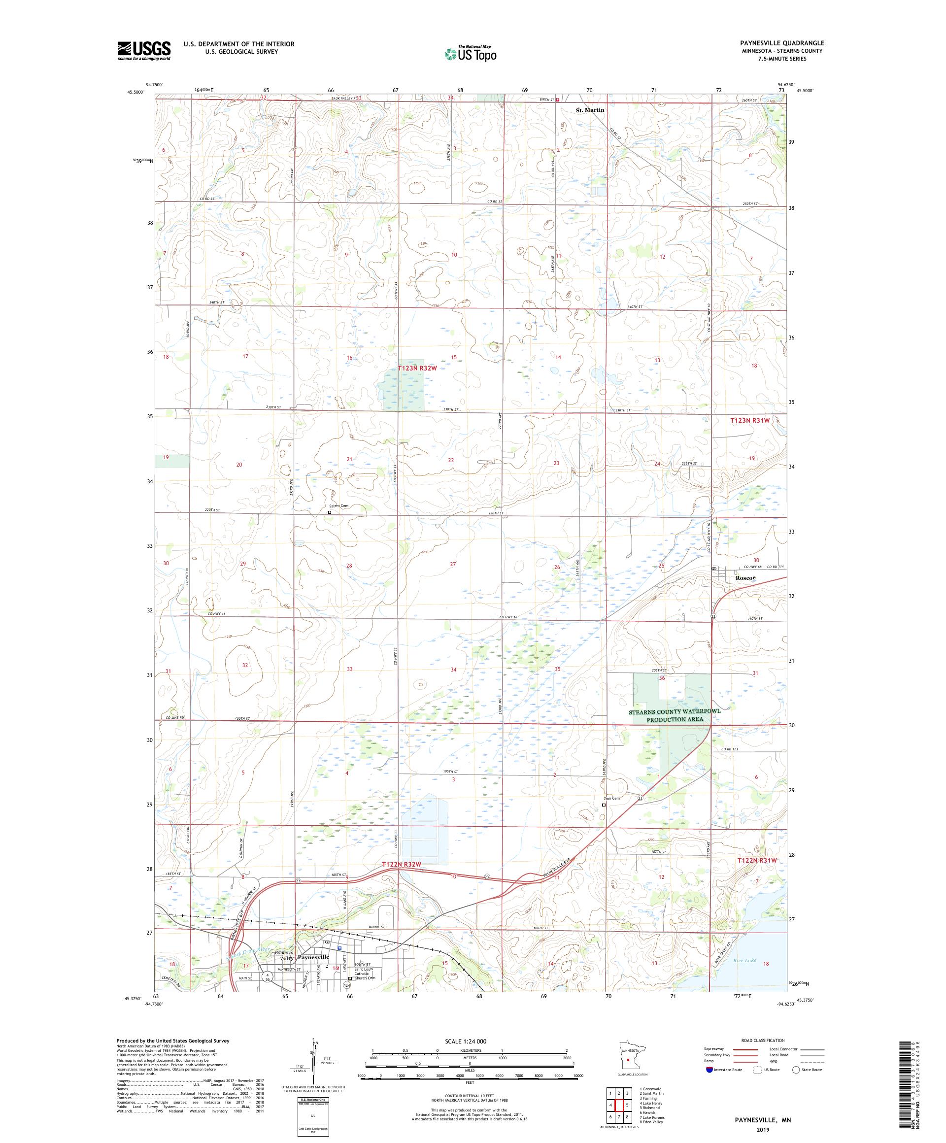 Paynesville Minnesota US Topo Map – MyTopo Map Store