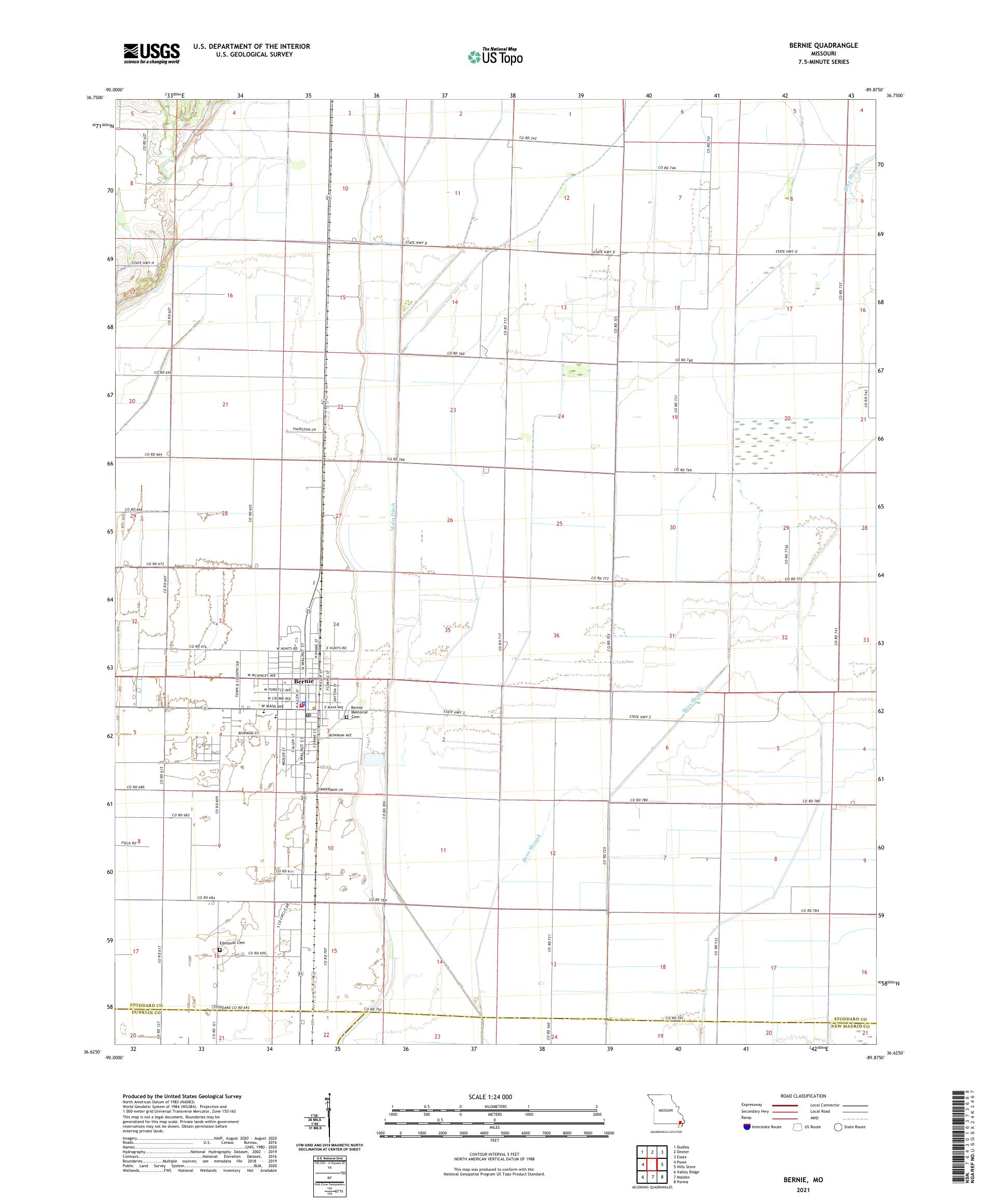 Bernie Missouri US Topo Map – MyTopo Map Store