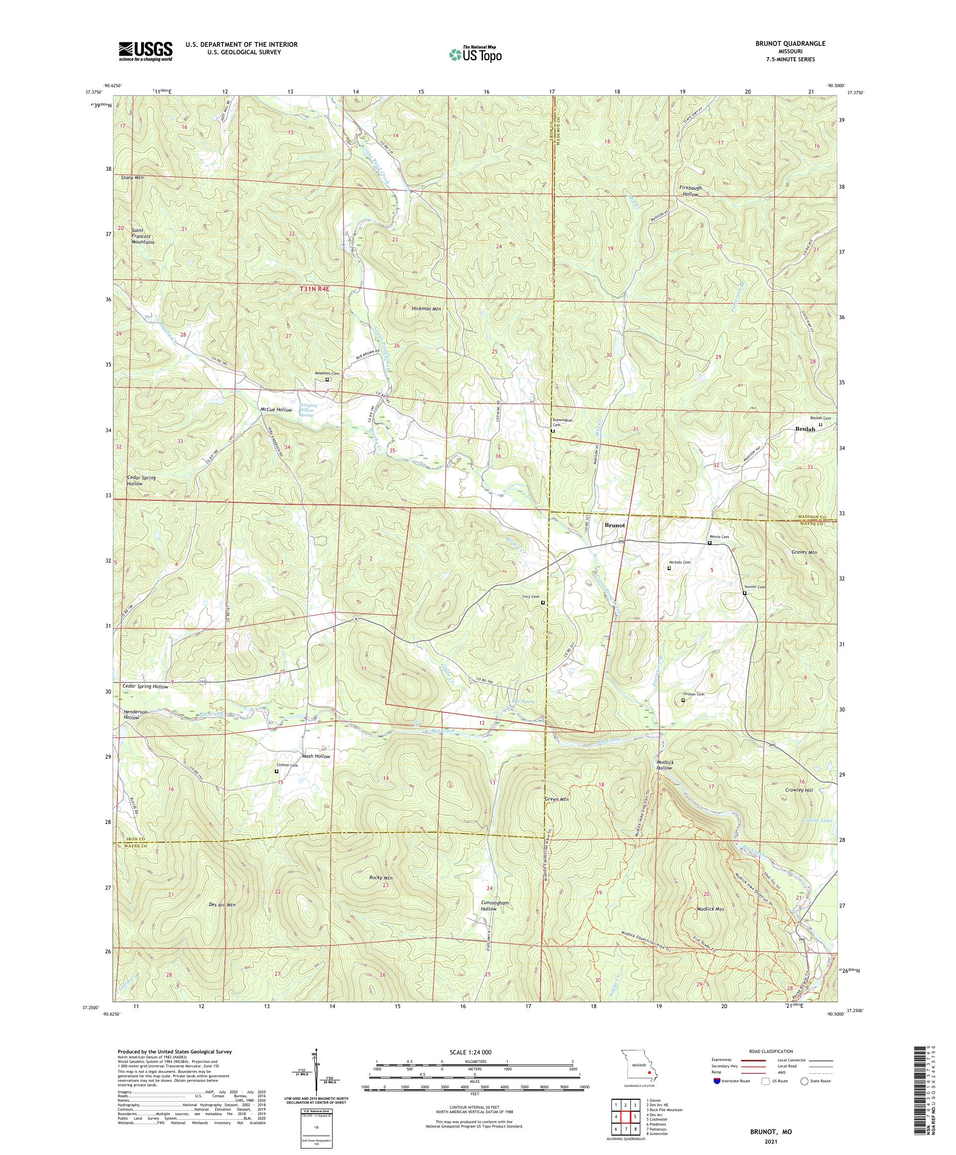Brunot Missouri US Topo Map – MyTopo Map Store