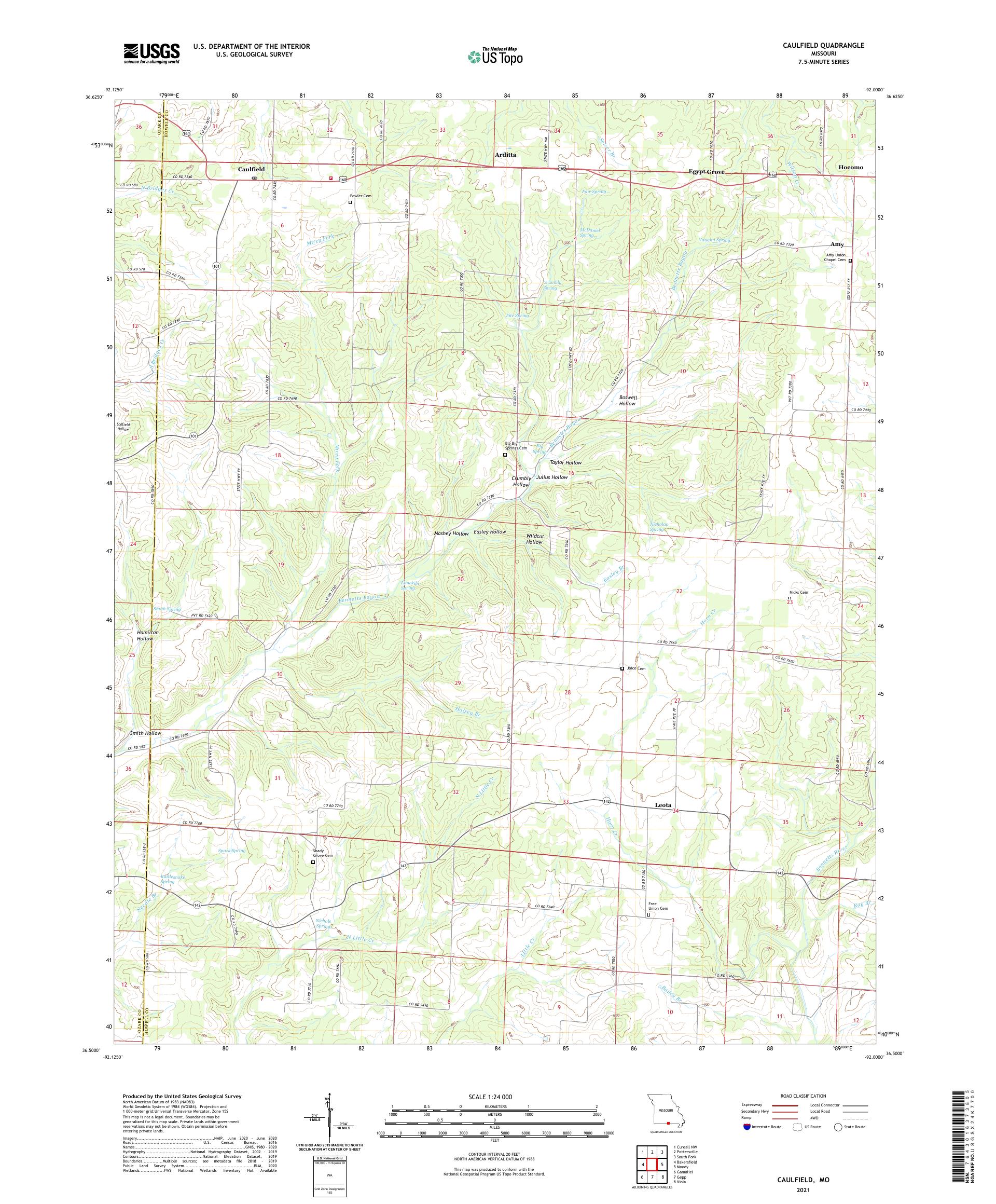 Caulfield Missouri US Topo Map – MyTopo Map Store