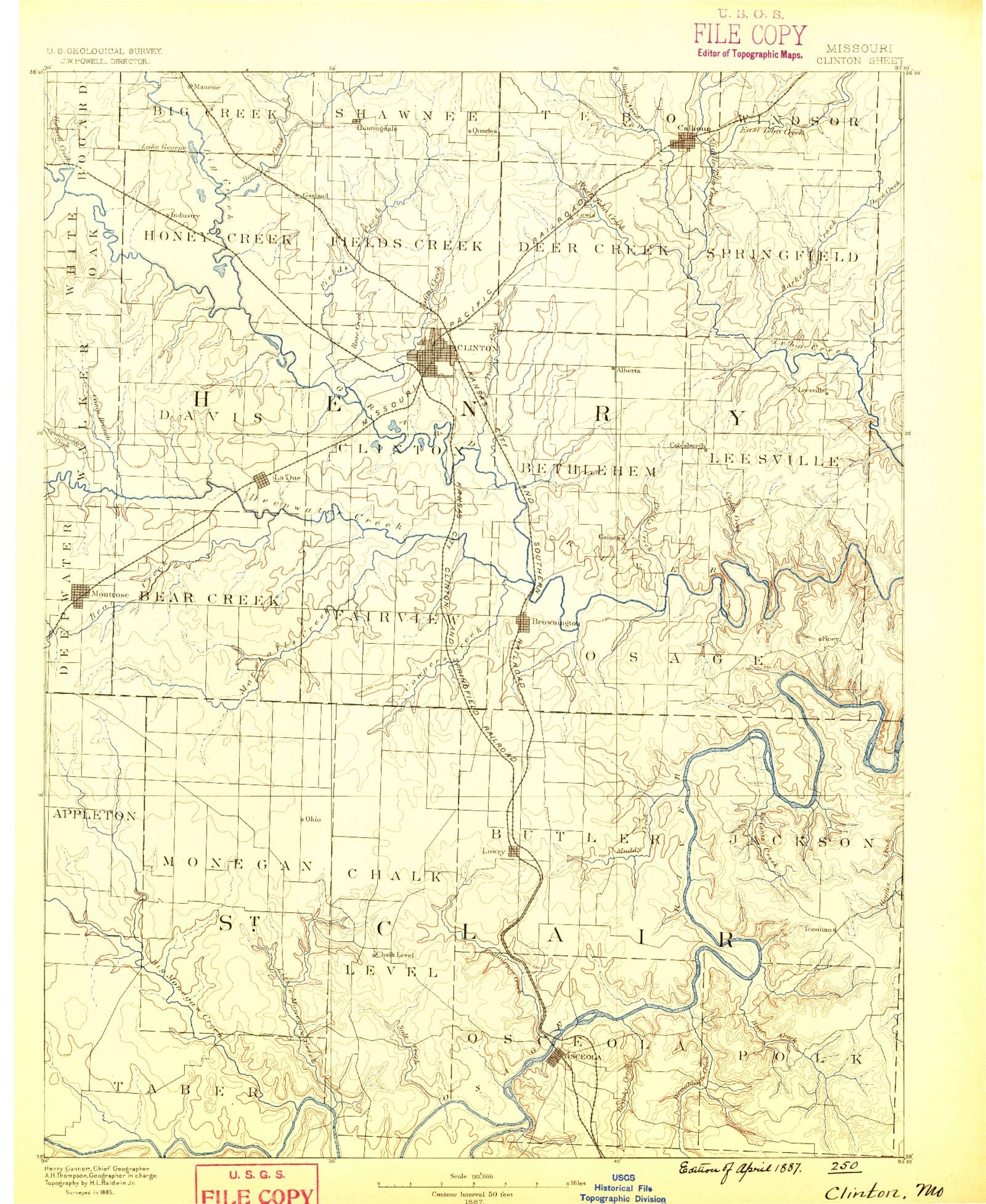 Historic 1887 Clinton Missouri 30'x30' Topo Map – MyTopo Map Store