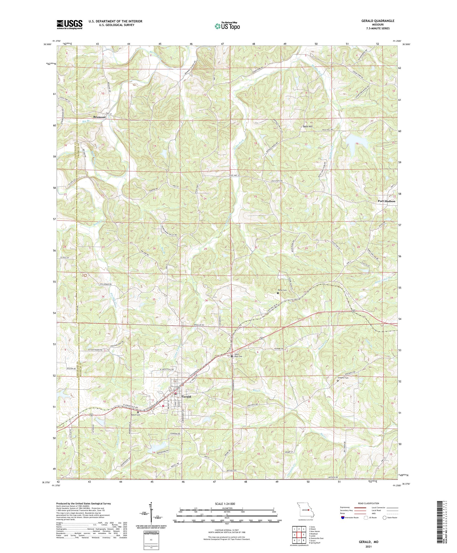 Gerald Missouri US Topo Map – MyTopo Map Store