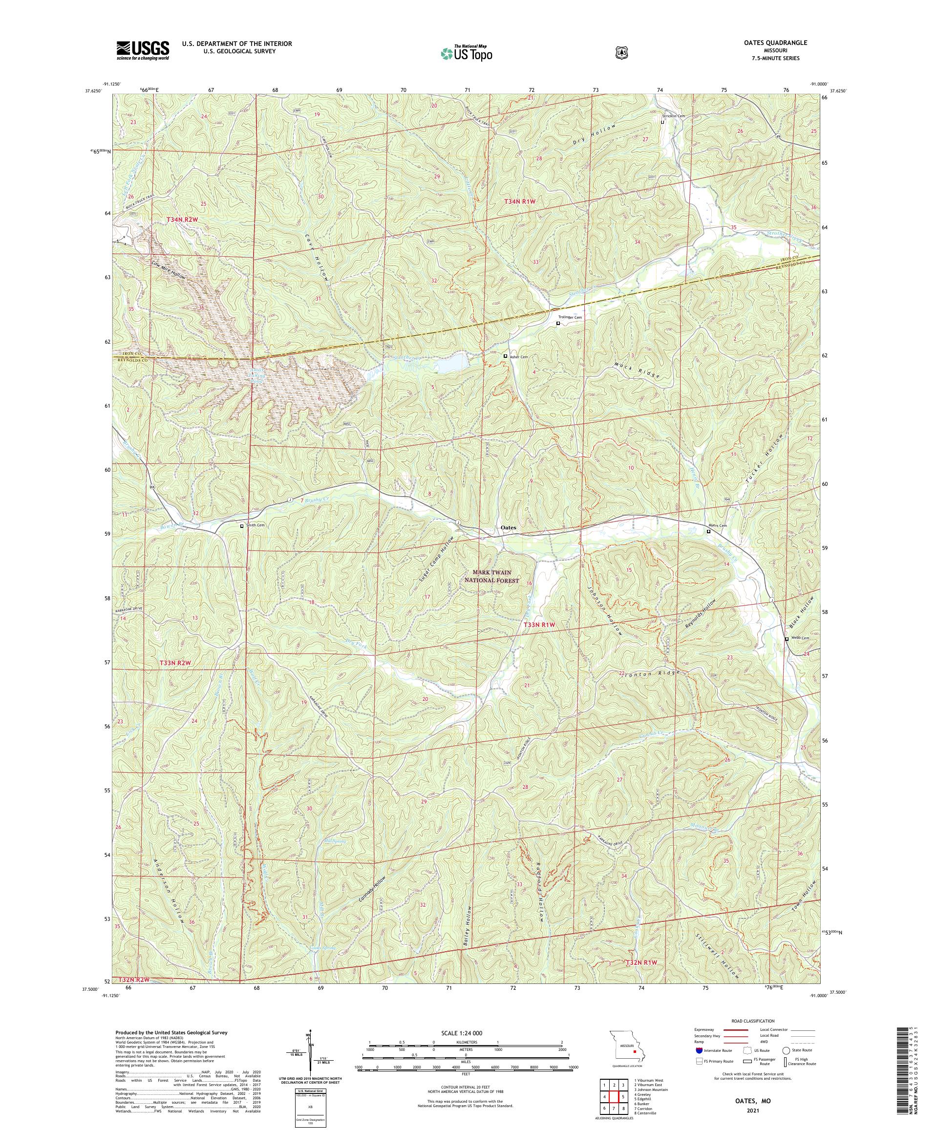 Oates Missouri US Topo Map – MyTopo Map Store