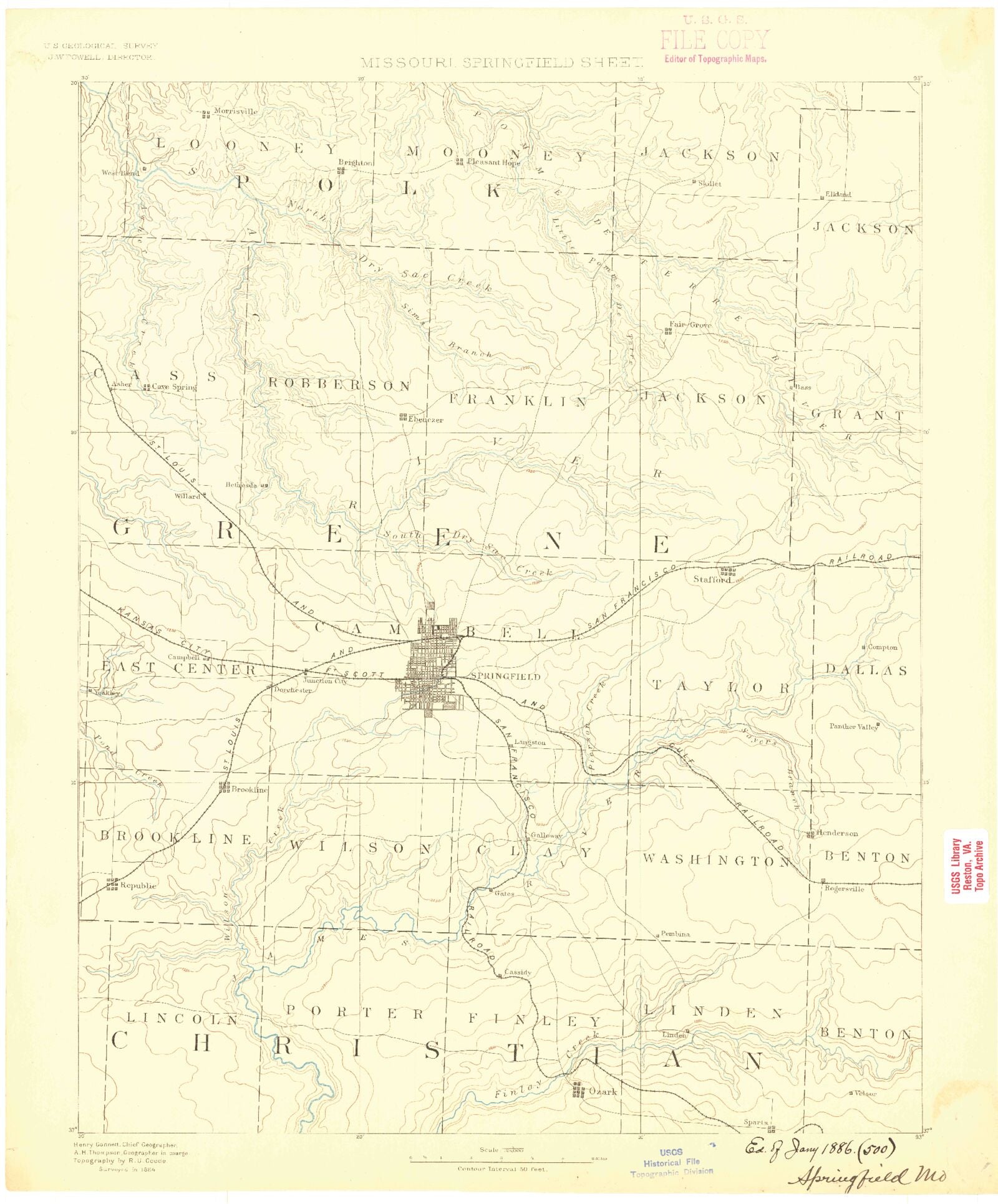 Historic 1884 Springfield Missouri 30'x30' Topo Map – MyTopo Map Store