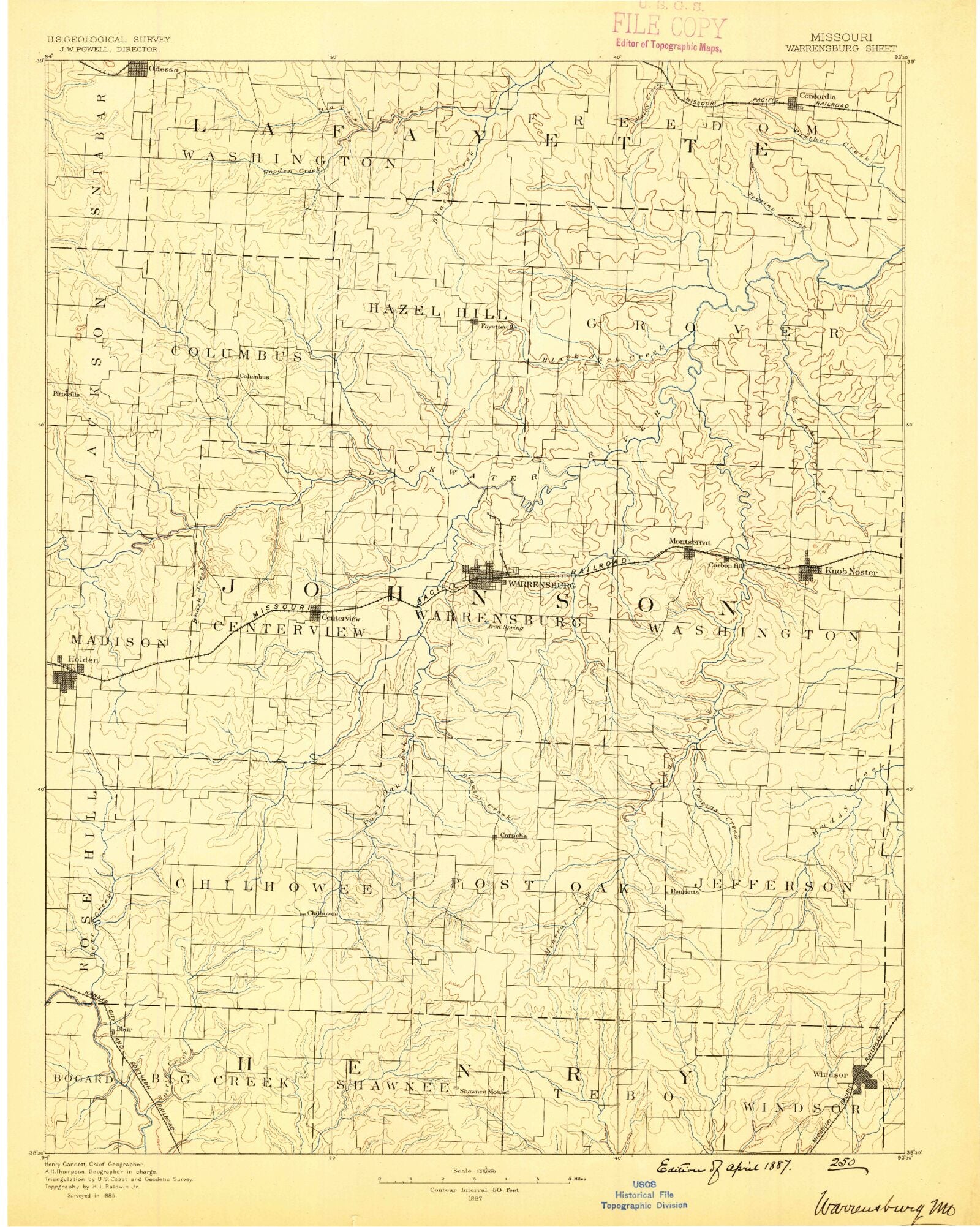 Historic 1887 Warrensburg Missouri 30'x30' Topo Map – MyTopo Map Store