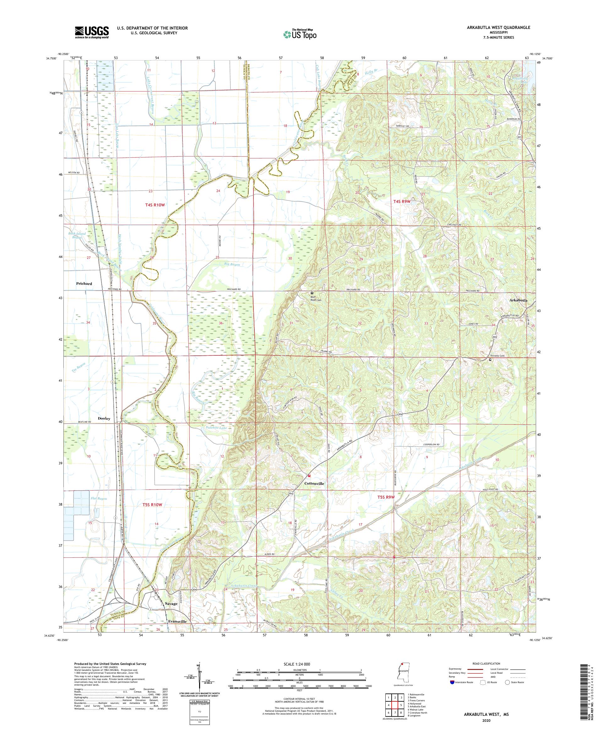 Arkabutla West Mississippi US Topo Map – MyTopo Map Store