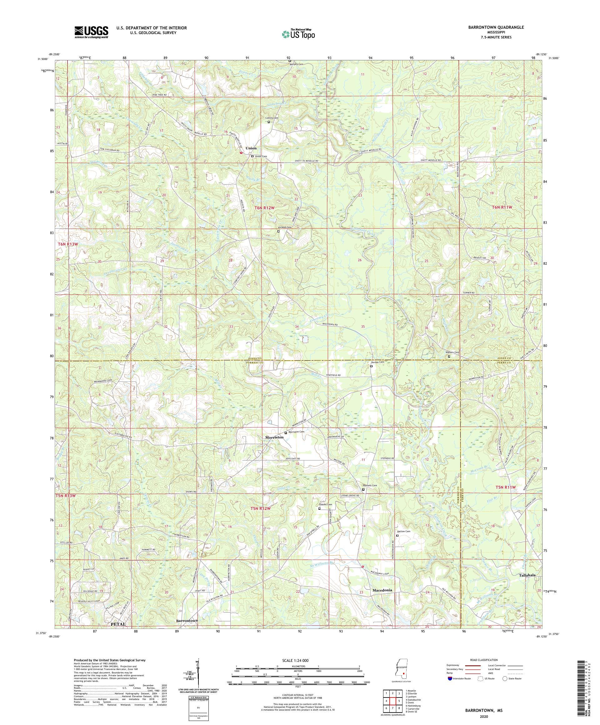 Barrontown Mississippi US Topo Map – MyTopo Map Store