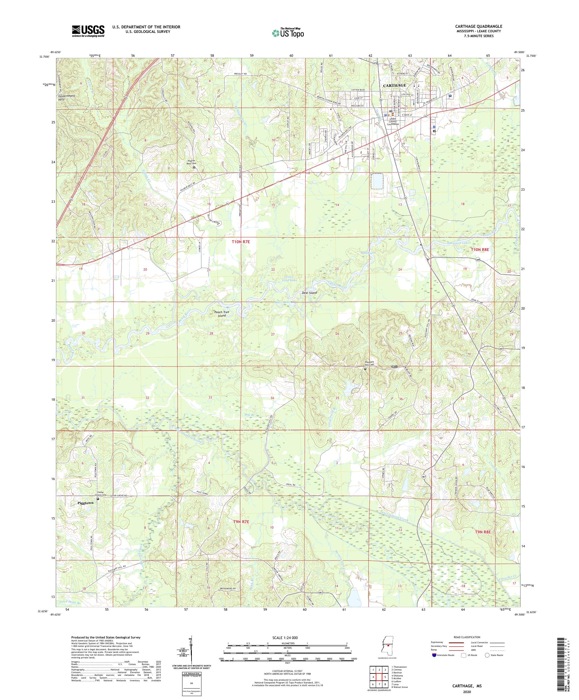 Carthage Mississippi US Topo Map – MyTopo Map Store