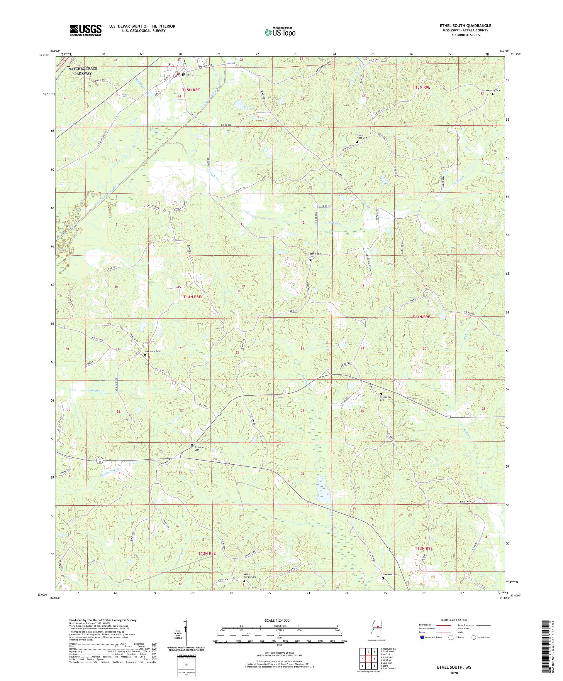 Ethel South Mississippi US Topo Map – MyTopo Map Store
