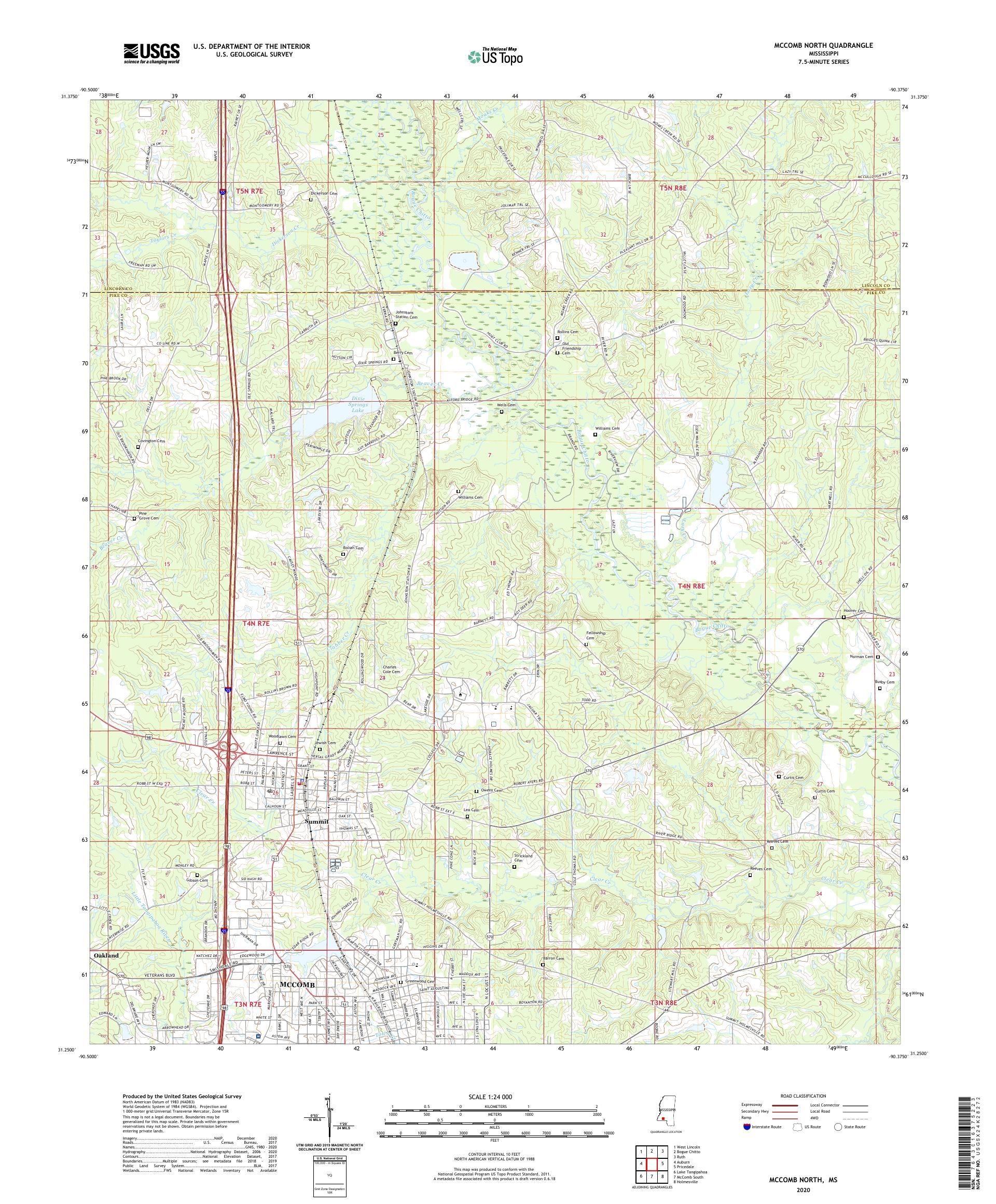 McComb North Mississippi US Topo Map – MyTopo Map Store