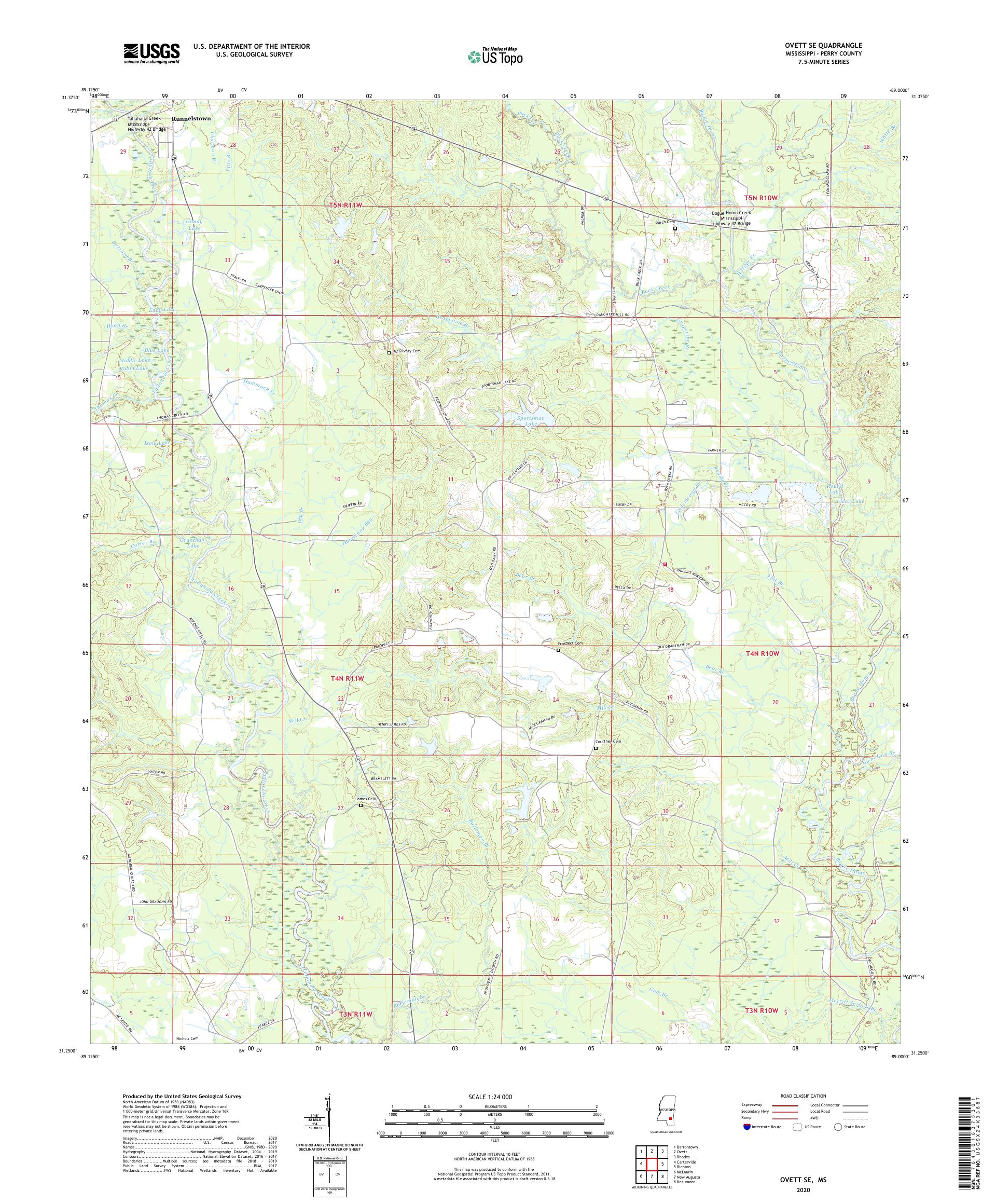 Ovett SE Mississippi US Topo Map – MyTopo Map Store
