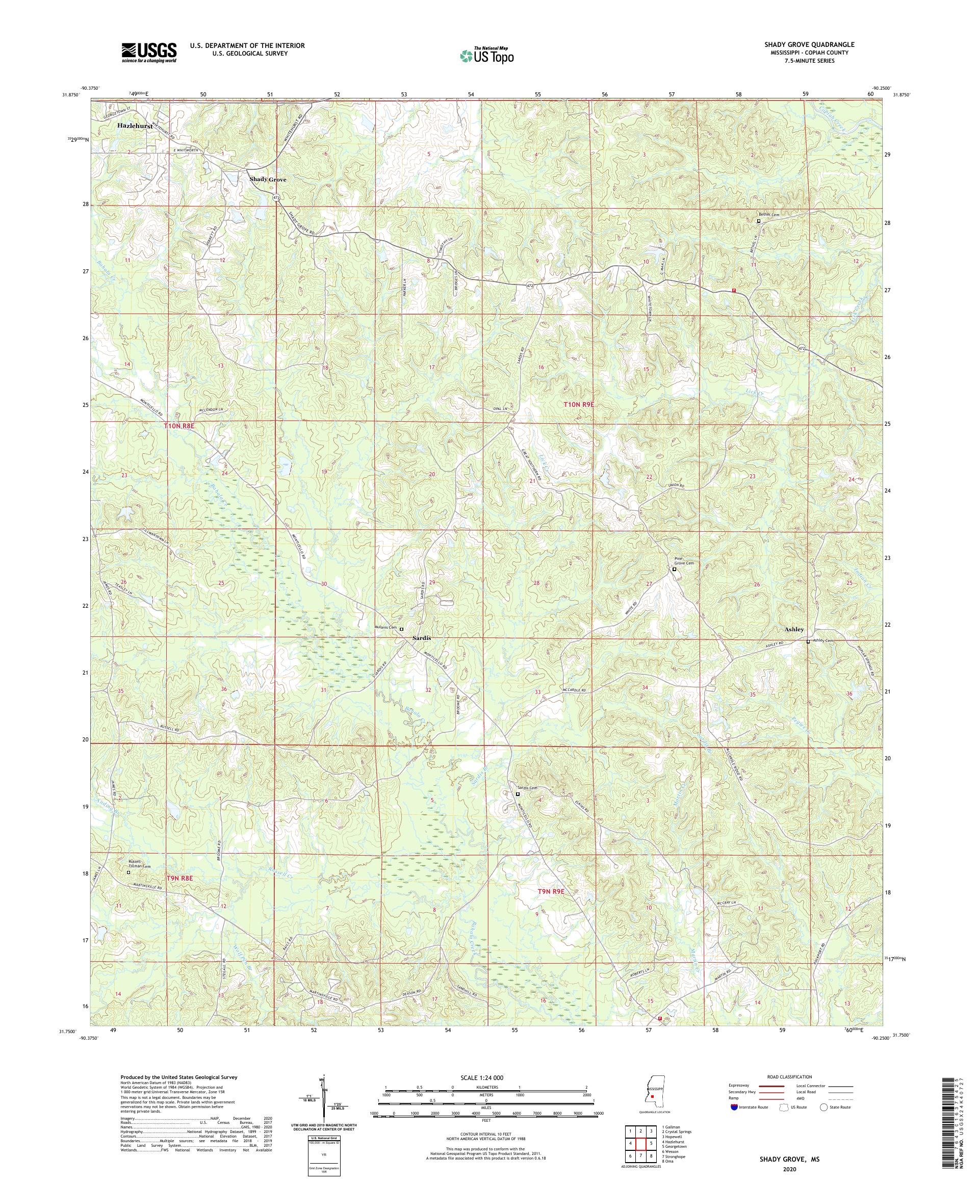Shady Grove Mississippi US Topo Map – MyTopo Map Store