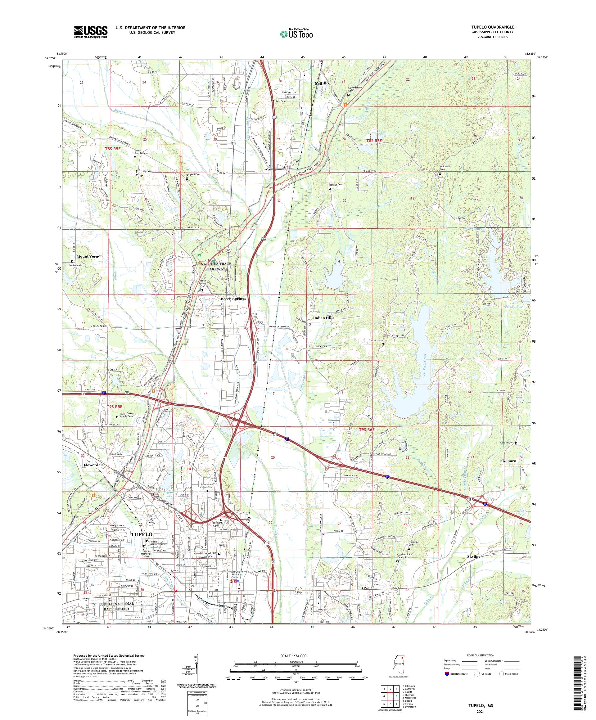 Tupelo Mississippi US Topo Map – MyTopo Map Store
