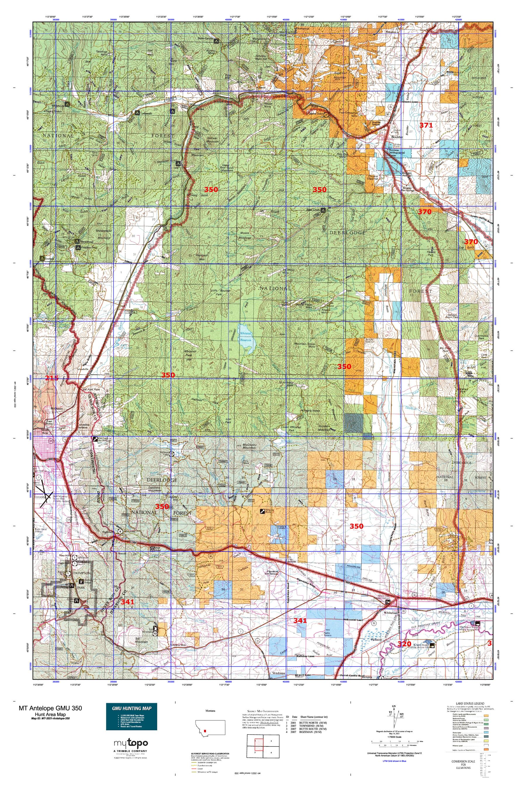 Montana Antelope GMU 350 Map – MyTopo Map Store