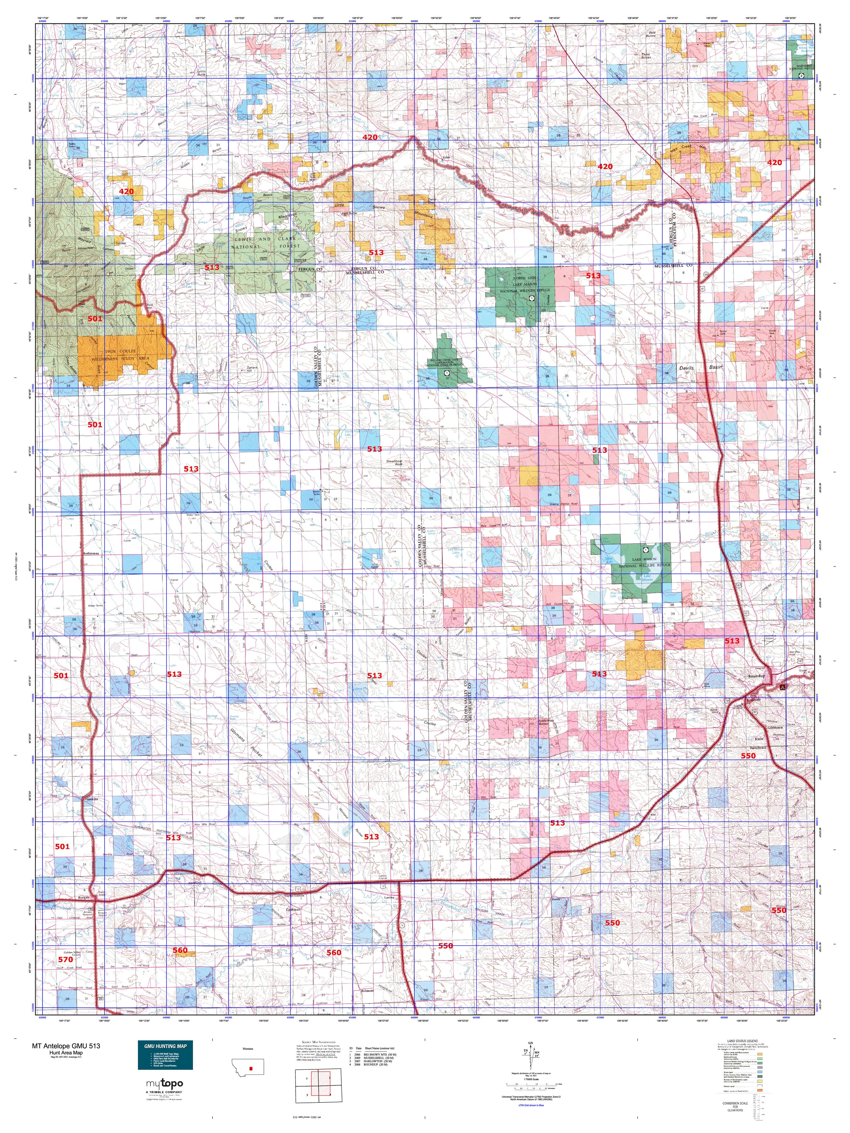 Montana Antelope GMU 513 Map – MyTopo Map Store