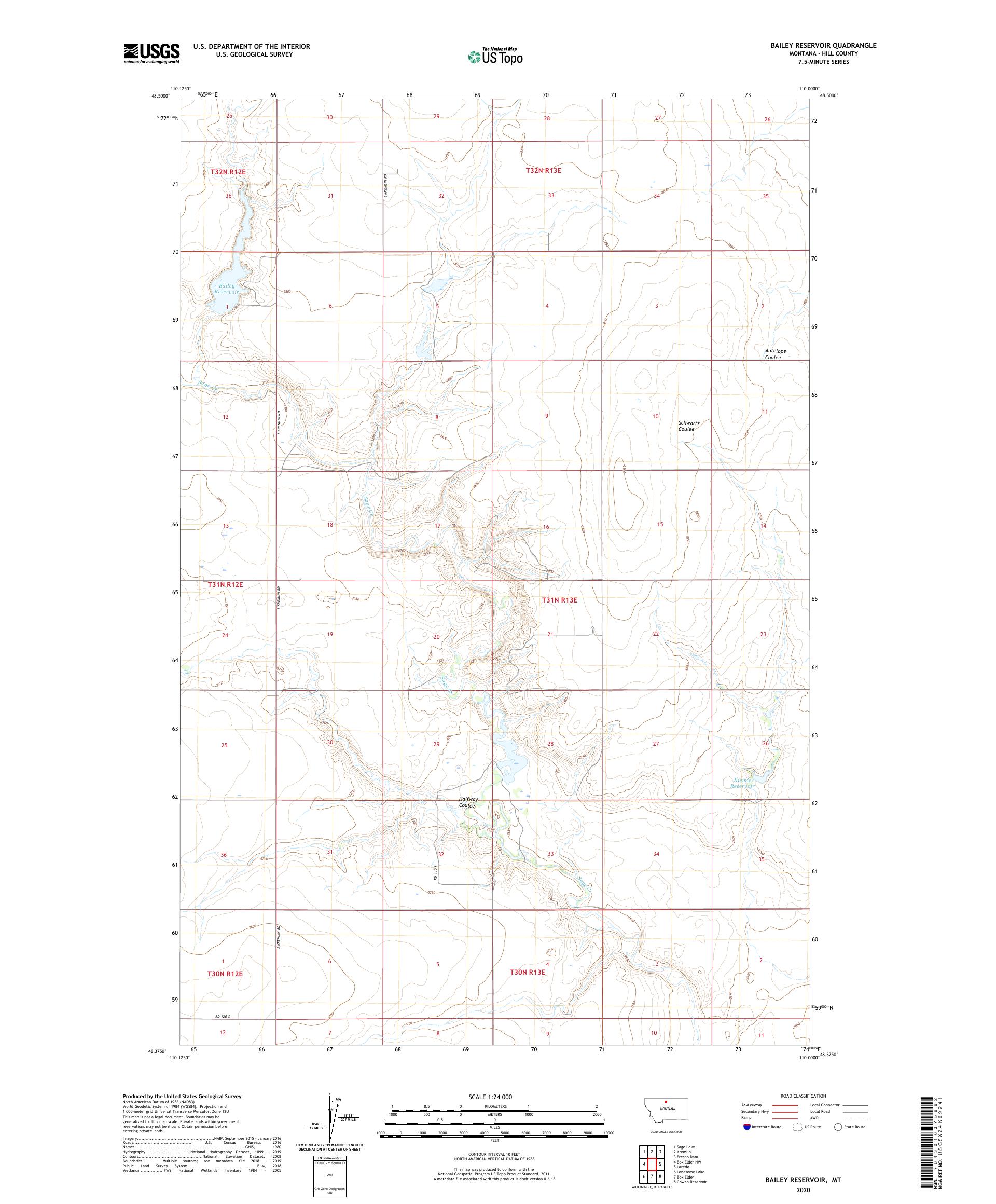 Bailey Reservoir Montana US Topo Map – MyTopo Map Store