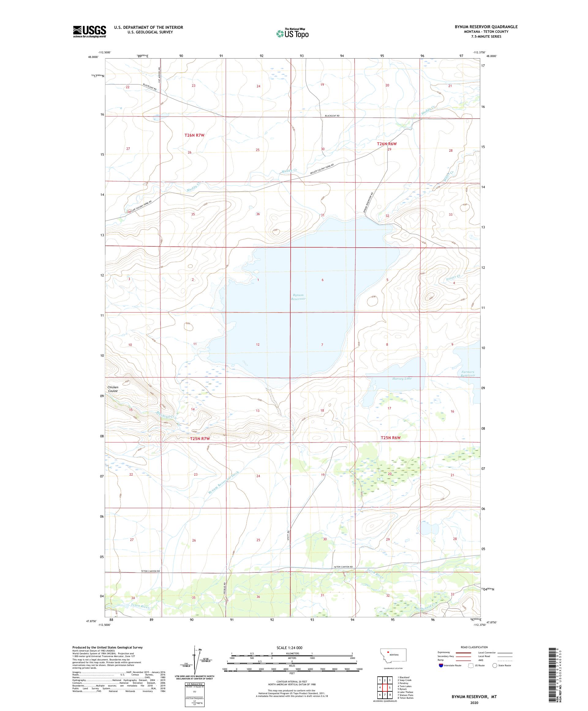 Bynum Reservoir Montana US Topo Map – MyTopo Map Store