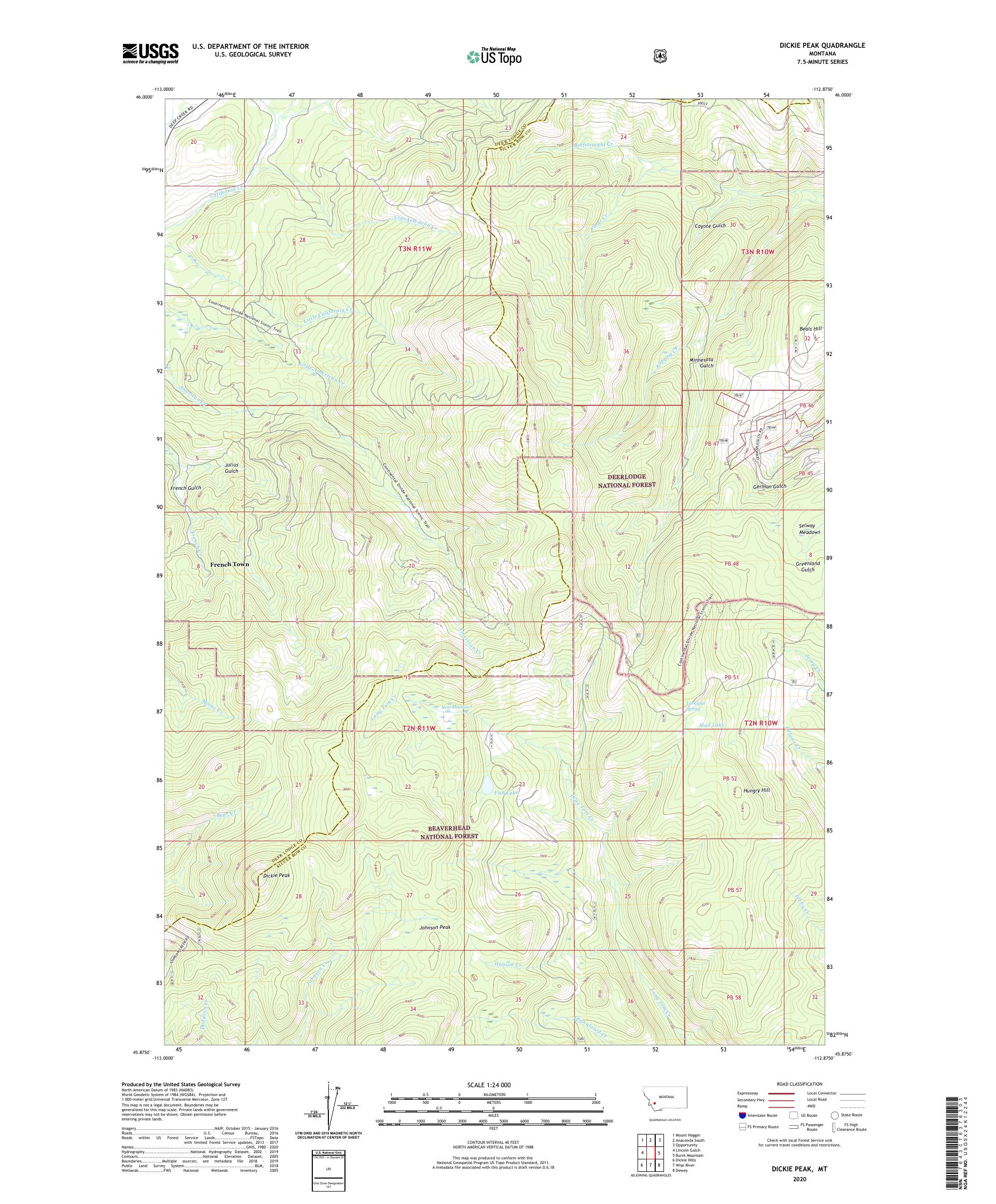 Dickie Peak Montana US Topo Map – MyTopo Map Store