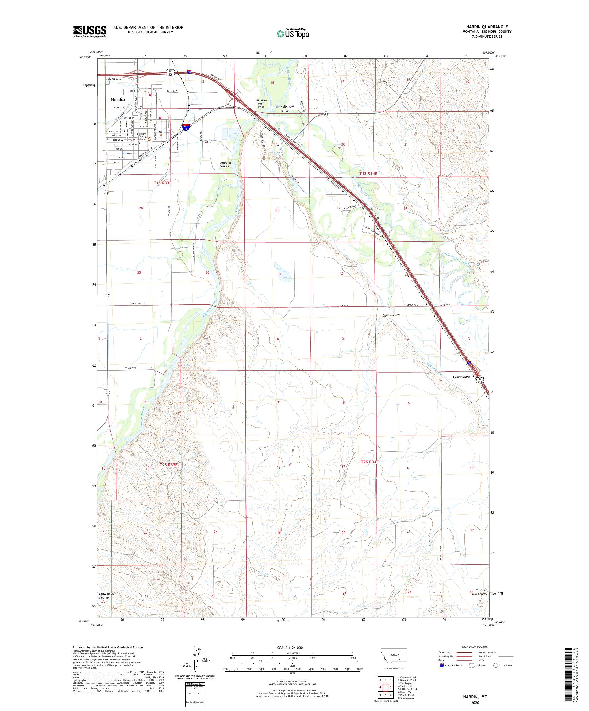 Hardin Montana US Topo Map – MyTopo Map Store
