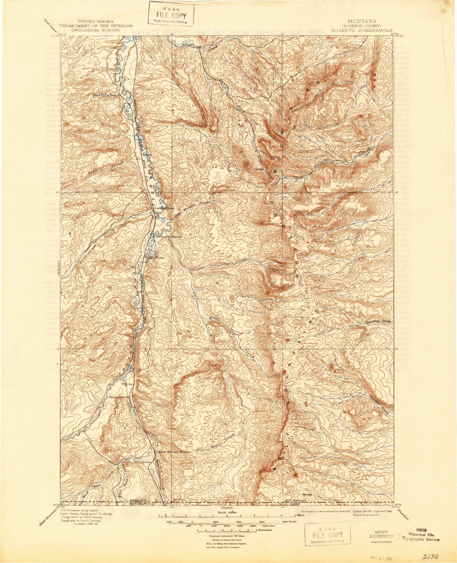 Historic 1901 Rosebud Montana 30'x30' Topo Map – MyTopo Map Store