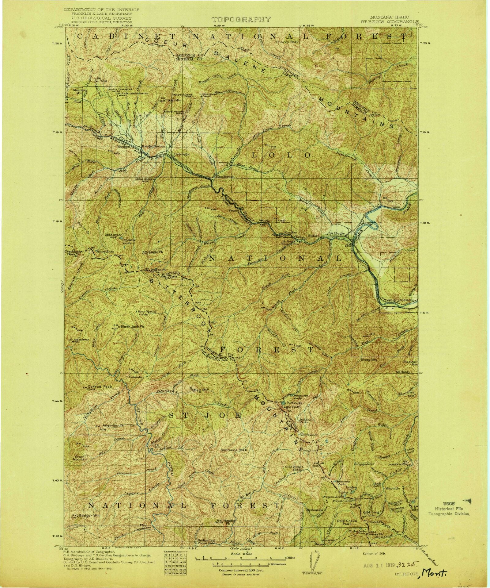 Historic 1919 Saint Regis Montana 30'x30' Topo Map – MyTopo Map Store