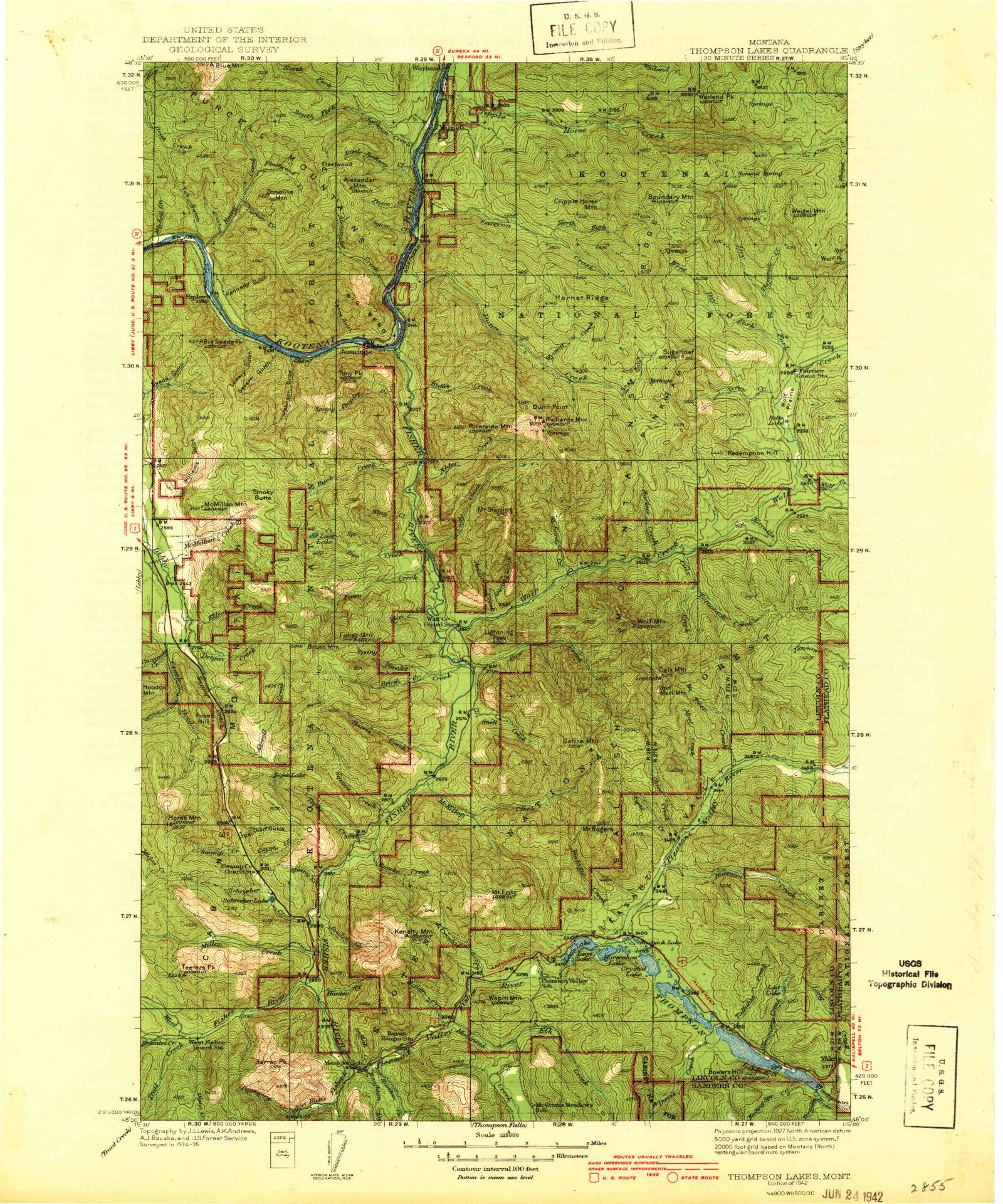 Historic 1942 Thompson Montana 30'x30' Topo Map – MyTopo Map Store