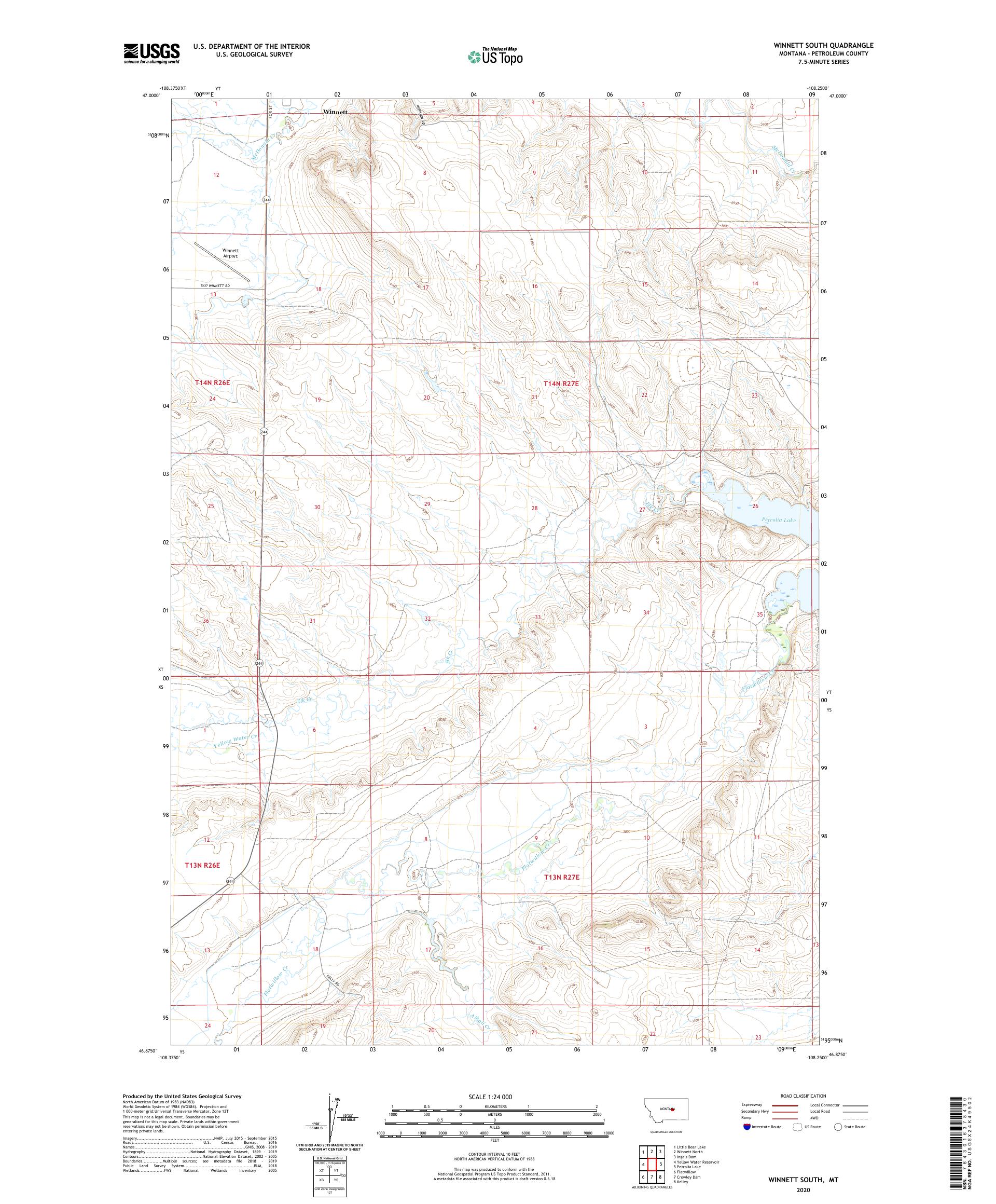 Winnett South Montana US Topo Map – MyTopo Map Store