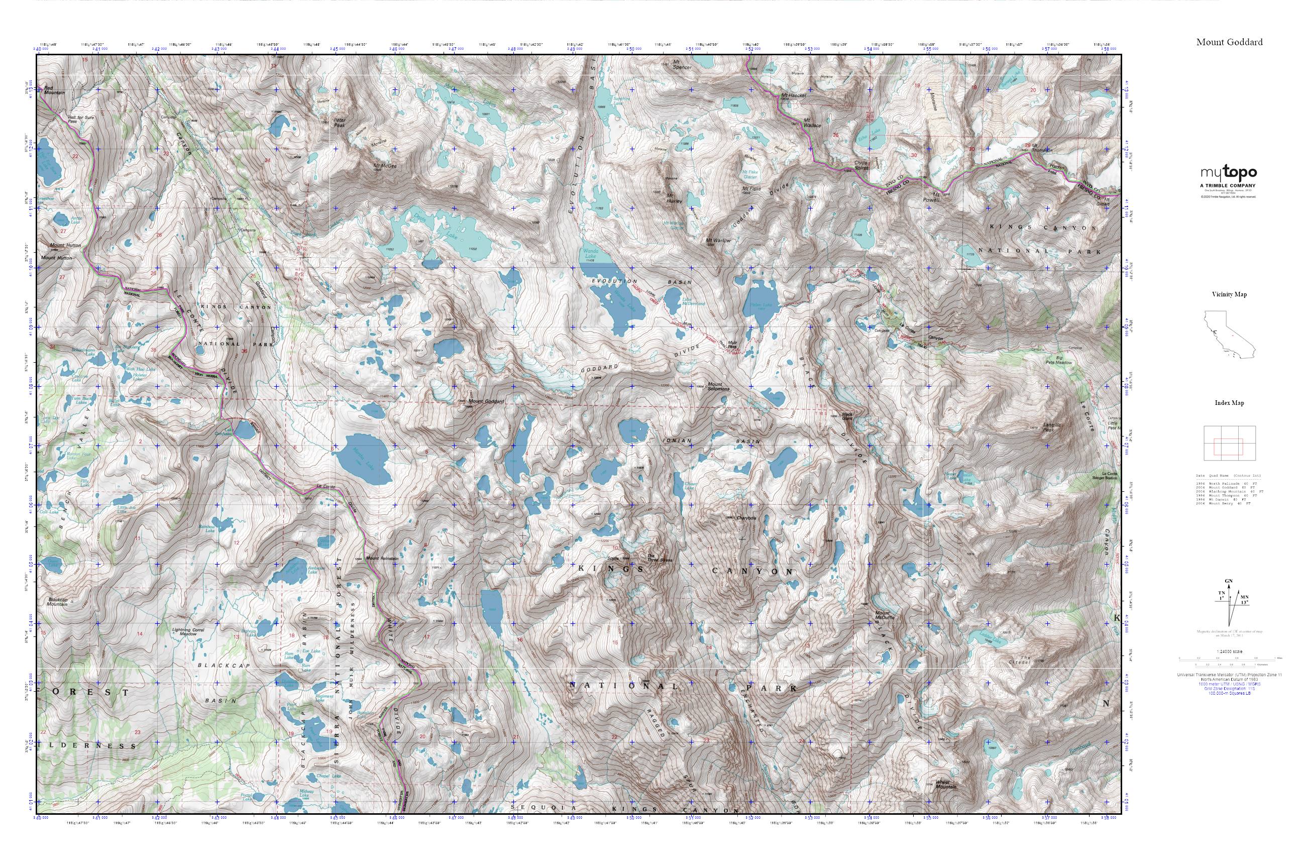 Mount Goddard MyTopo Explorer Series Map – MyTopo Map Store