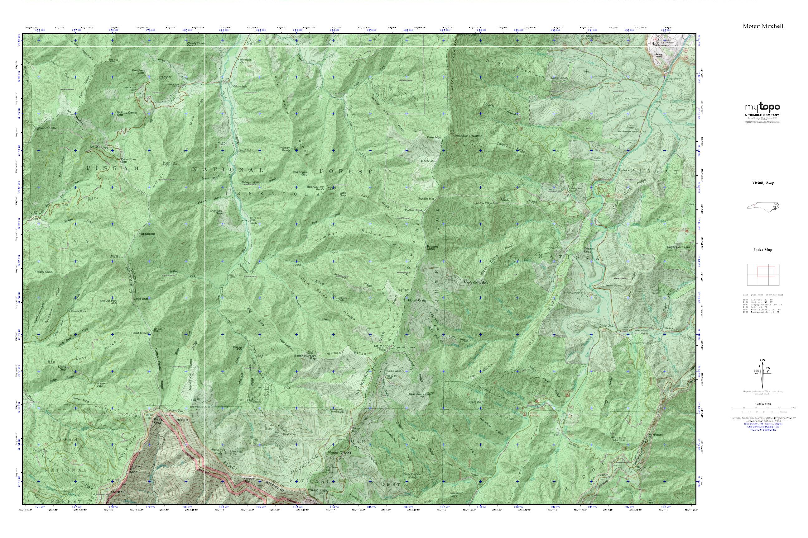 Mount Mitchell MyTopo Explorer Series Map – MyTopo Map Store