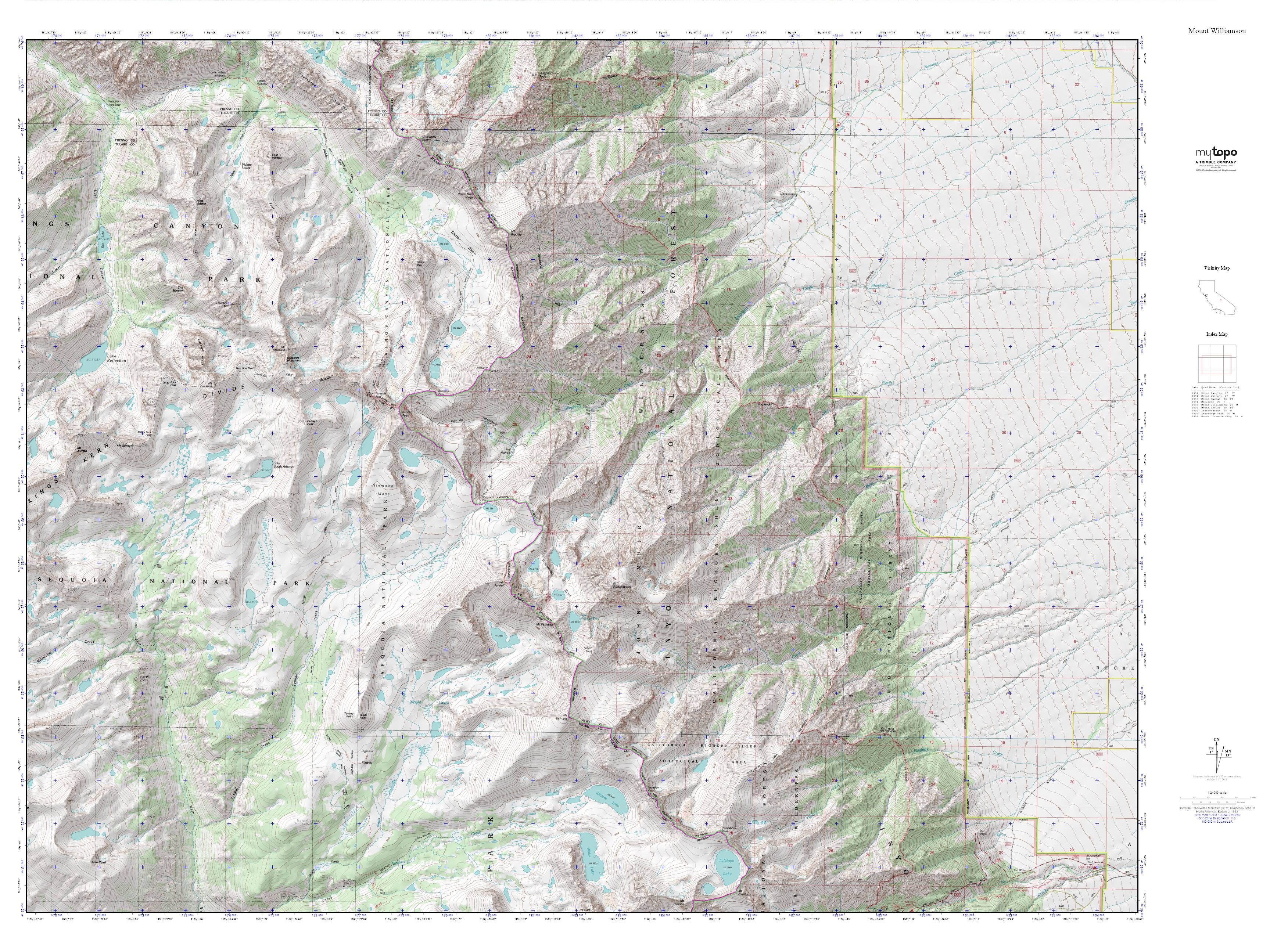 Mount Williamson MyTopo Explorer Series Map – MyTopo Map Store