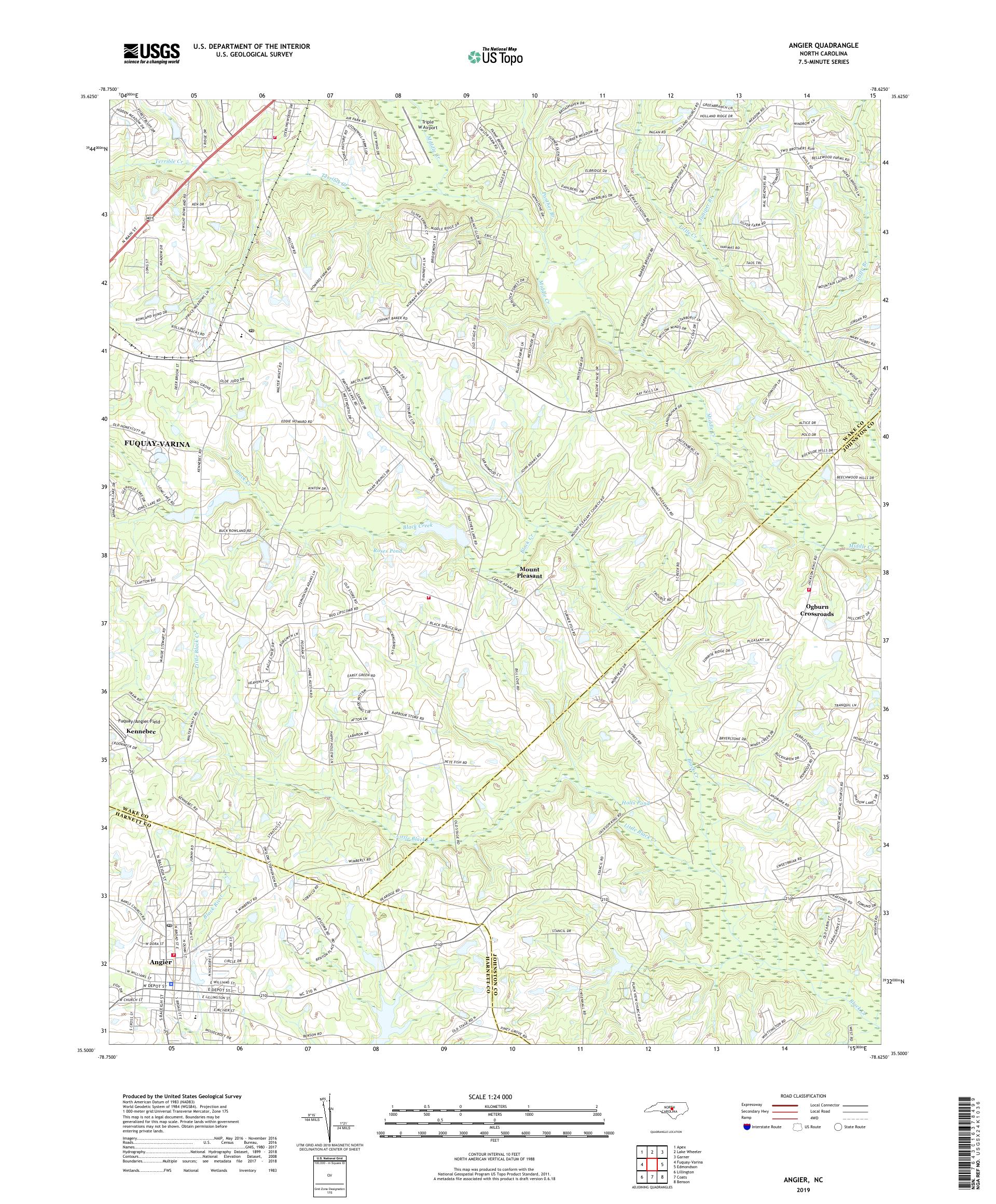 Angier North Carolina US Topo Map – MyTopo Map Store