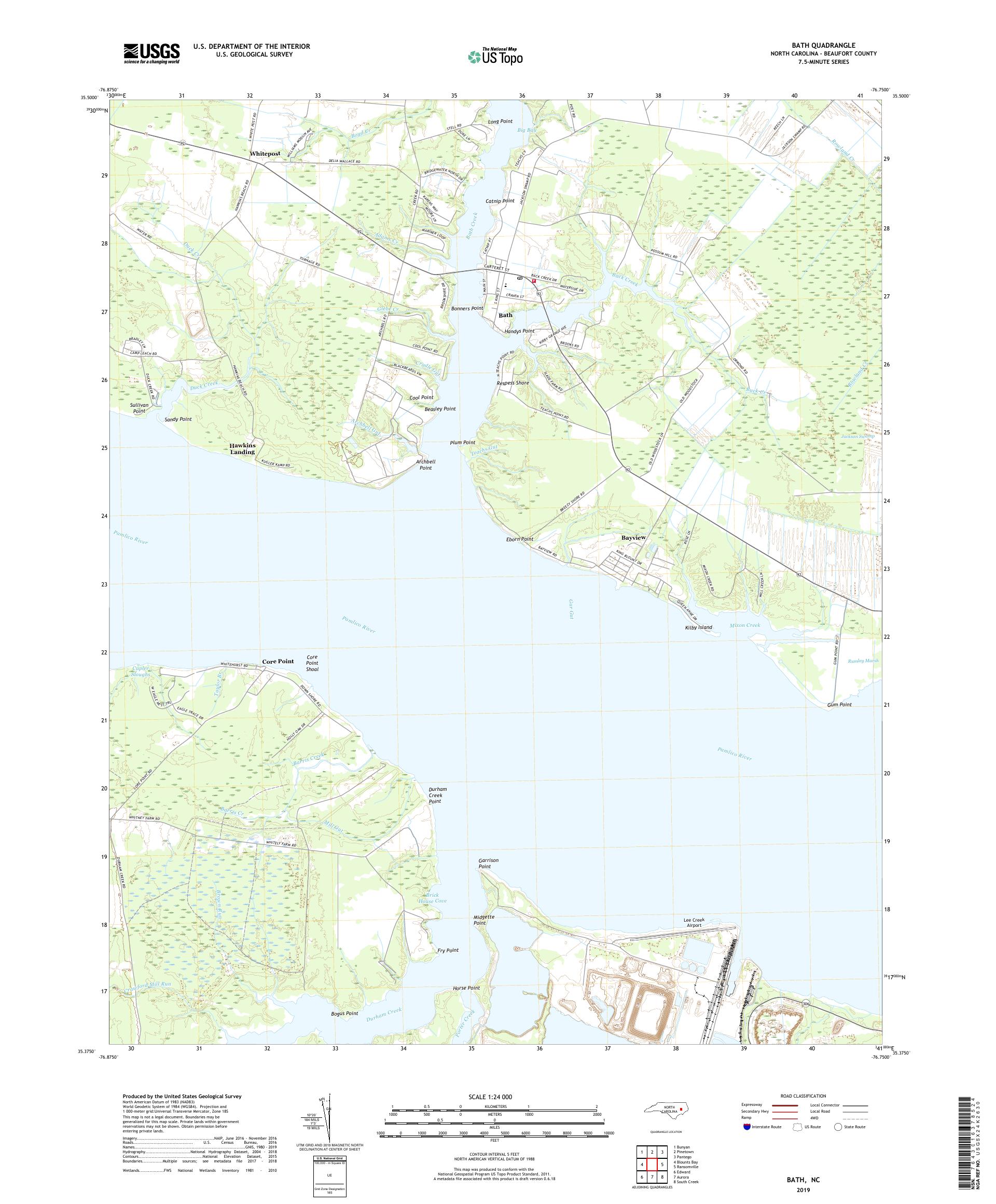 Bath North Carolina US Topo Map – MyTopo Map Store